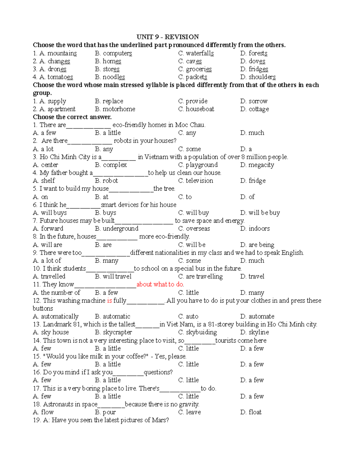 UNIT 9 REVISION: Pronunciation and Grammar Exercises - Studocu