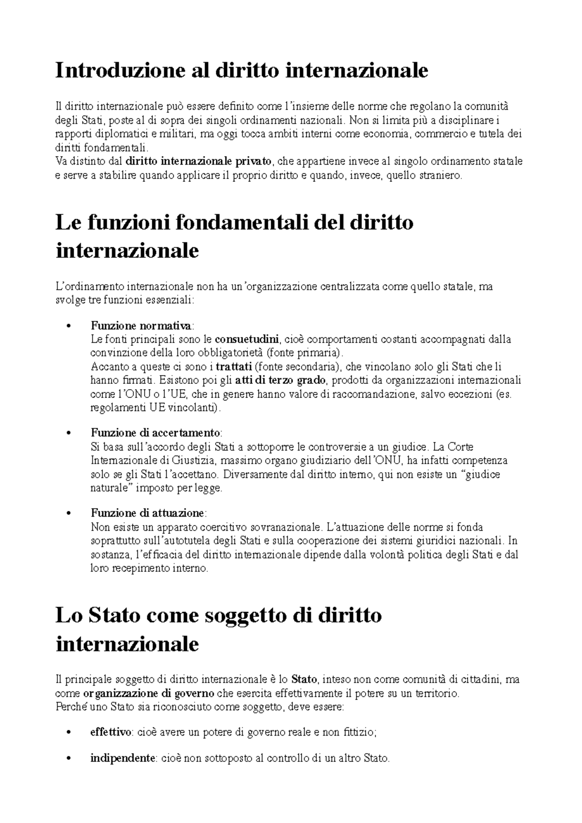 Diritto Internazionale: Introduzione e Fondamenti Normativi - Studocu