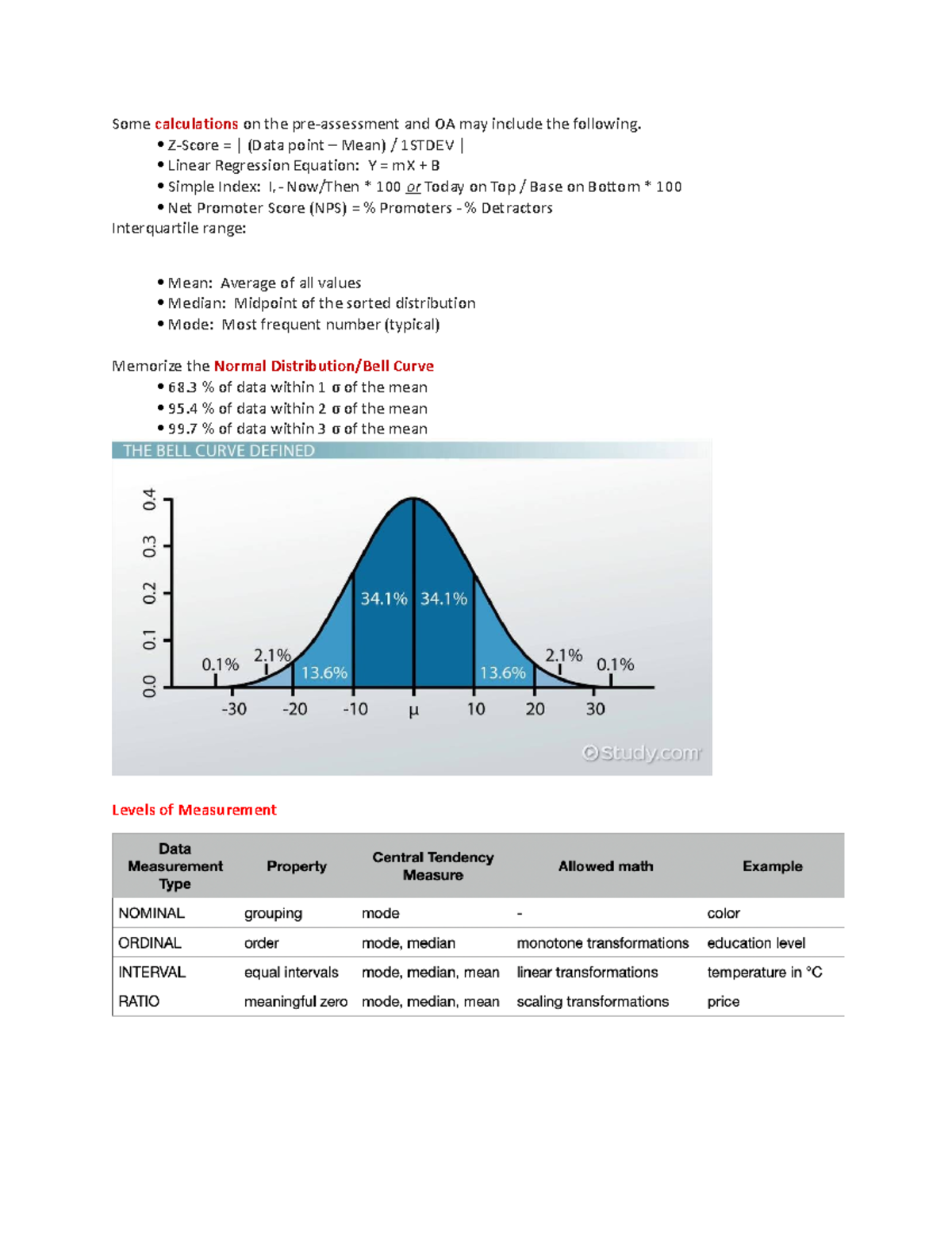 C207 Statistical Concepts and Tools Review Summary - Studocu