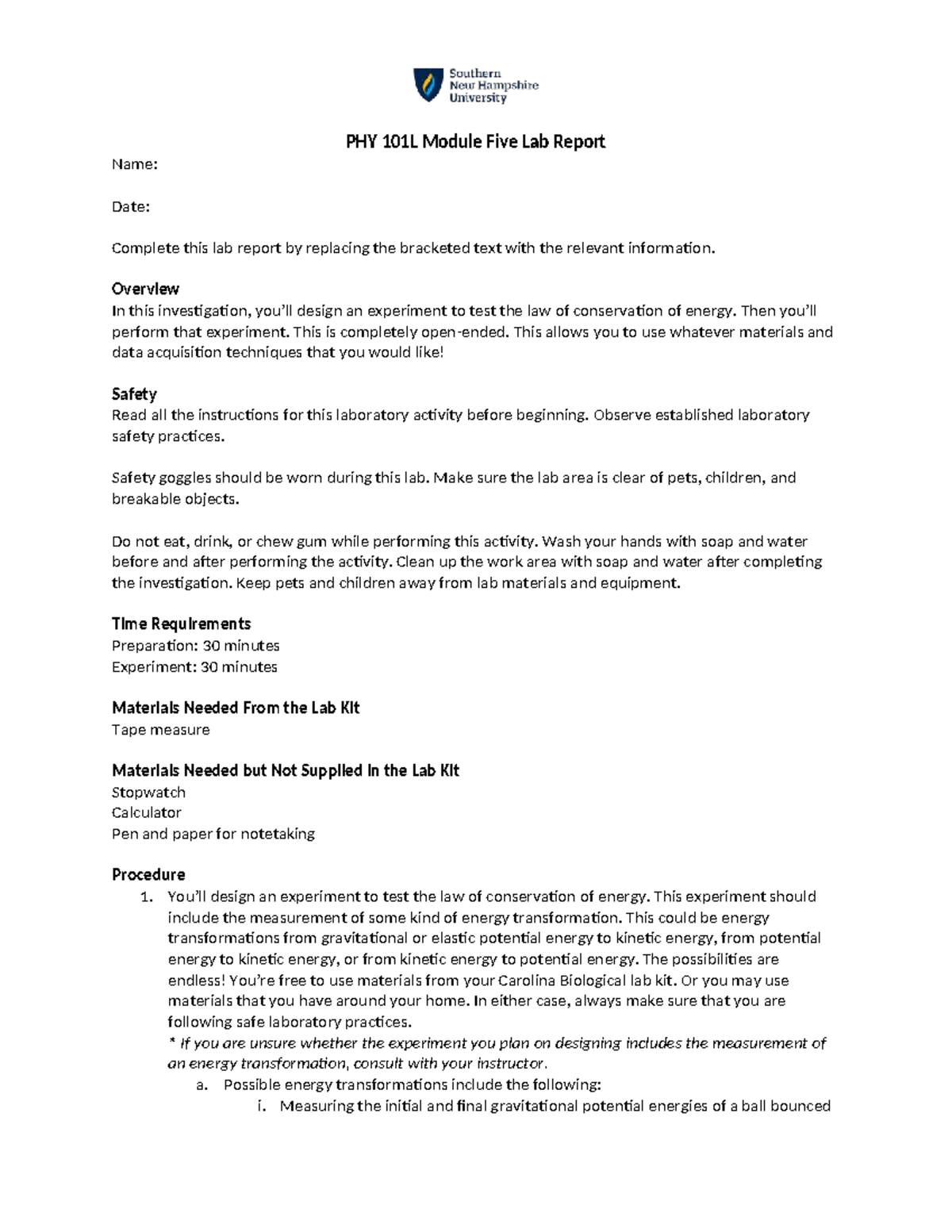 PHY 101L Lab Report: Testing Conservation of Energy Principles - Studocu