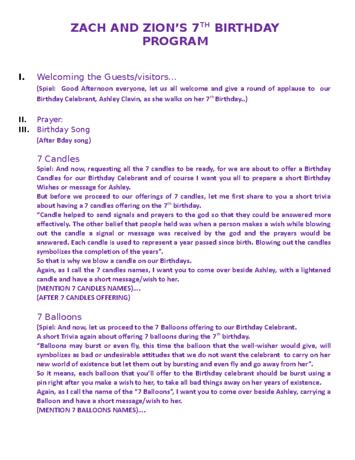 436930155 7th Birthday Program: Candles, Balloons, and Roses - Studocu