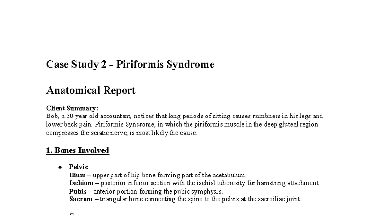 A+P - Case Study on Piriformis Syndrome: Client Bob's Analysis - Studocu
