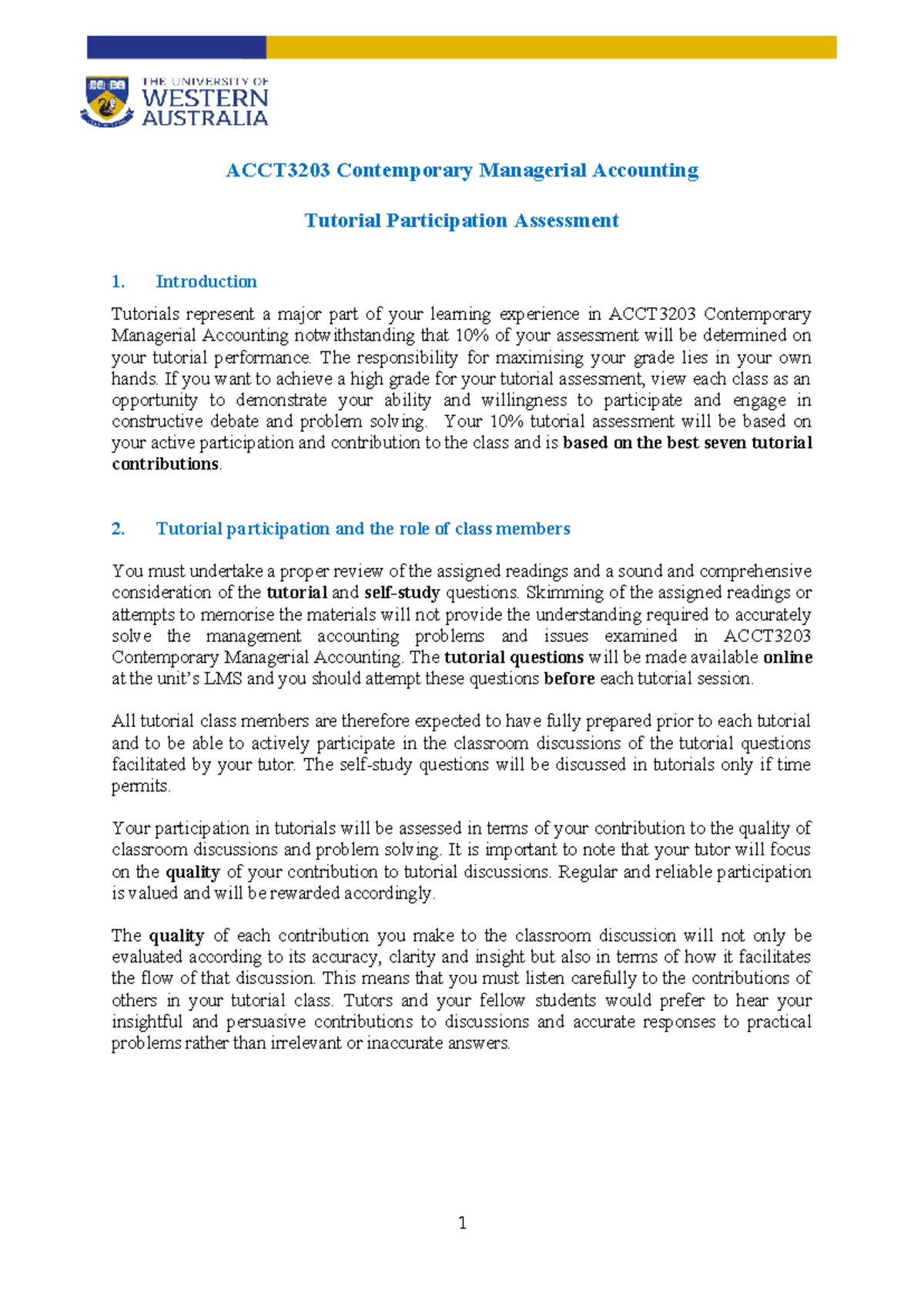 ACCT3203 Tutorial Participation Assessment Guidelines and Tips - Studocu