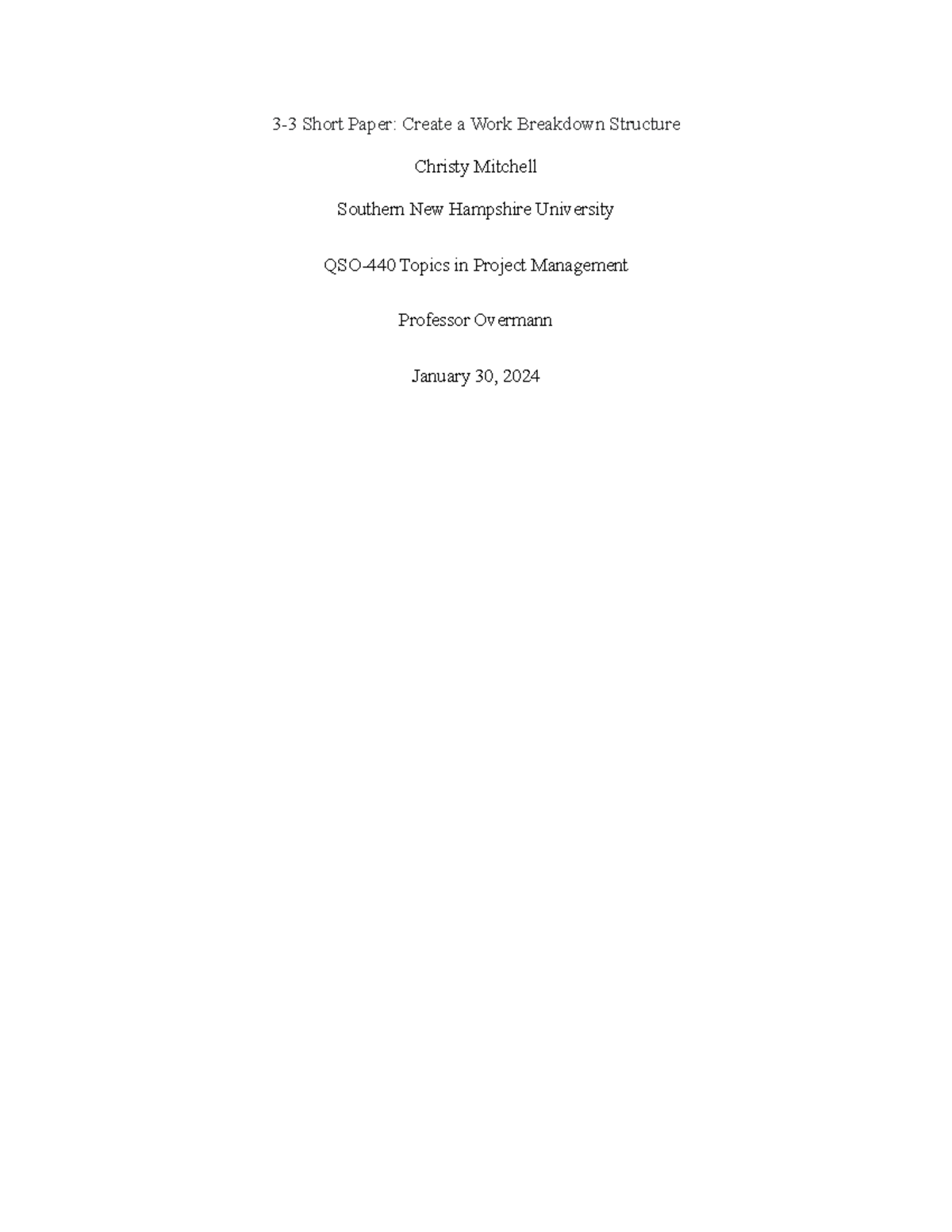 QSO-440 Short Paper: Creating a Comprehensive Work Breakdown Structure ...