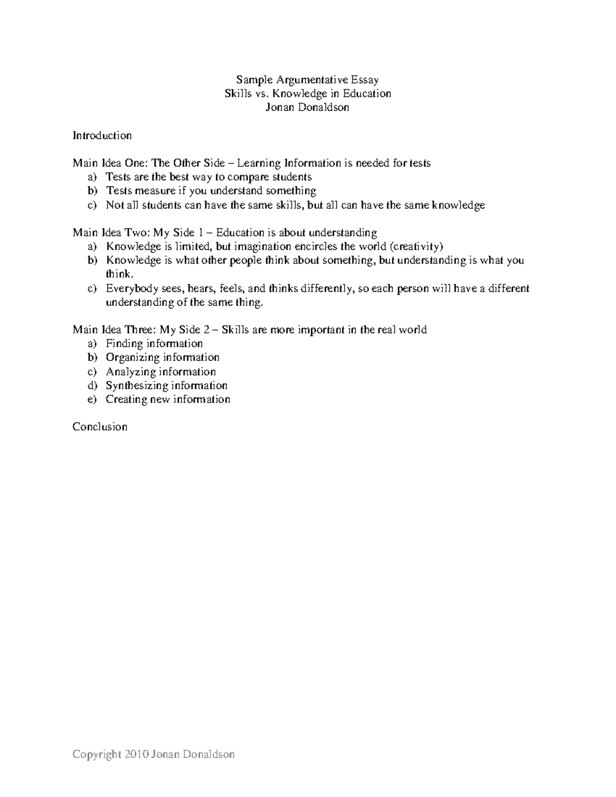 Argumentative Essay: Skills vs. Knowledge in Education (ENG 101) - Studocu