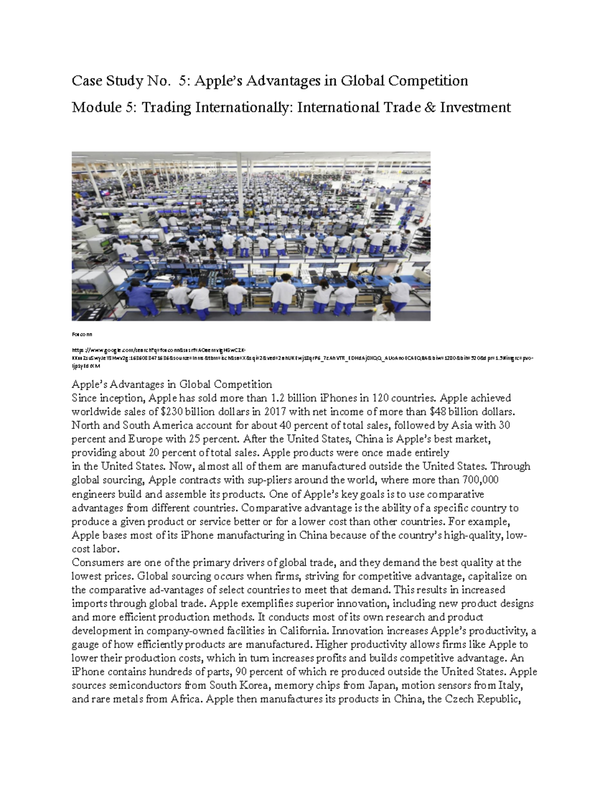 CASE Study 5 Apple s Advantages in Global Competition - Case Study No ...