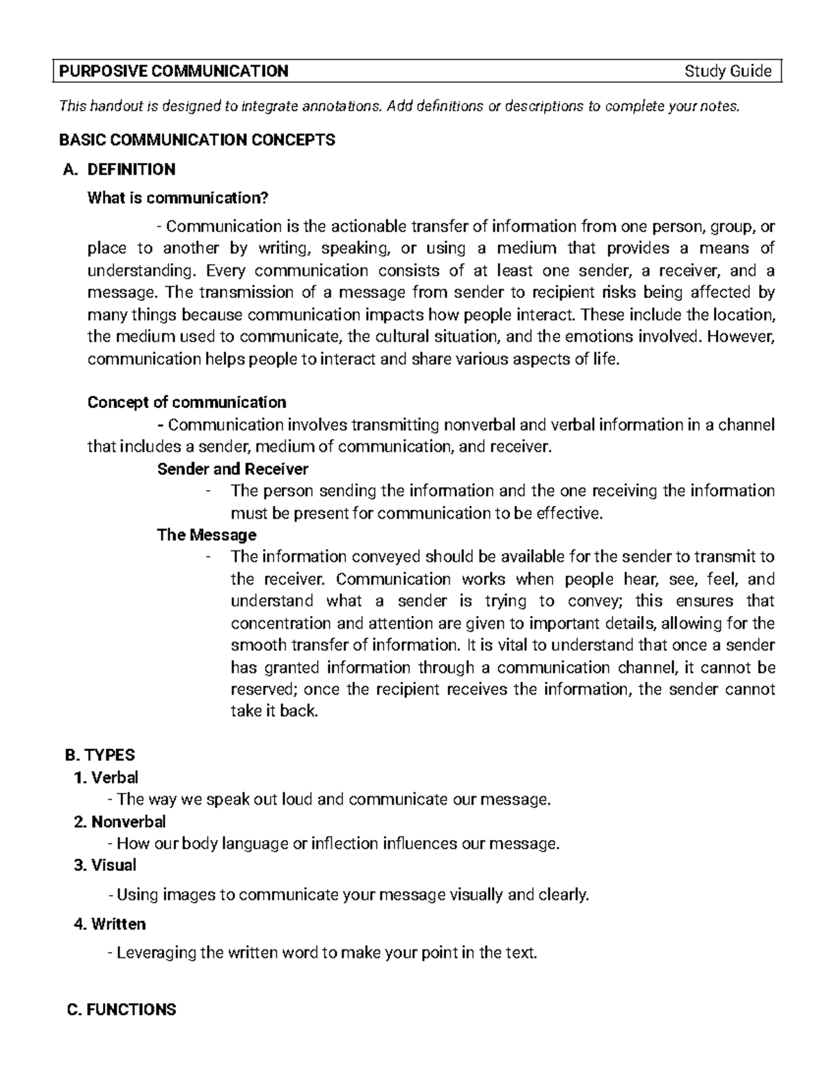 GE 7 Basic Communication Concepts - PURPOSIVE COMMUNICATION Study Guide ...