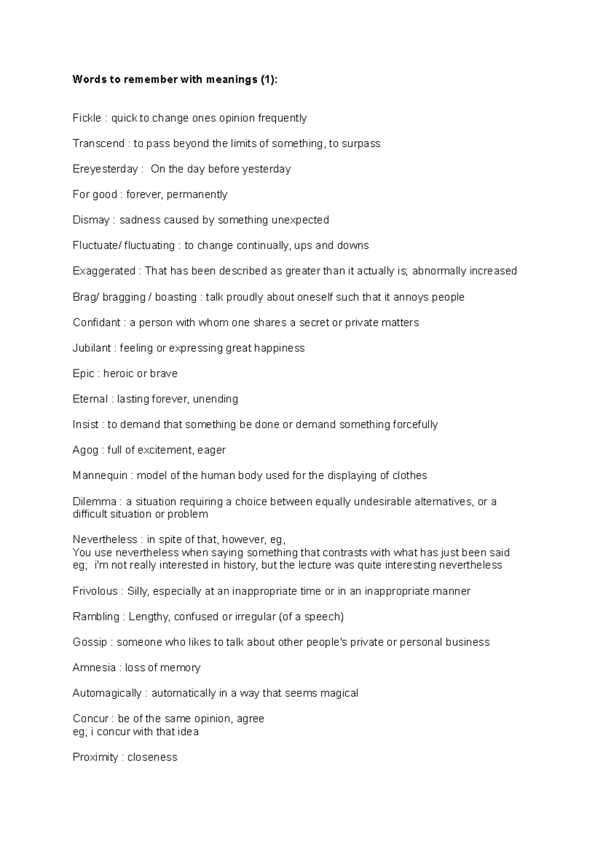 Vocabulary (ENG 101): Words to Remember with Meanings (1 & 2) - Studocu