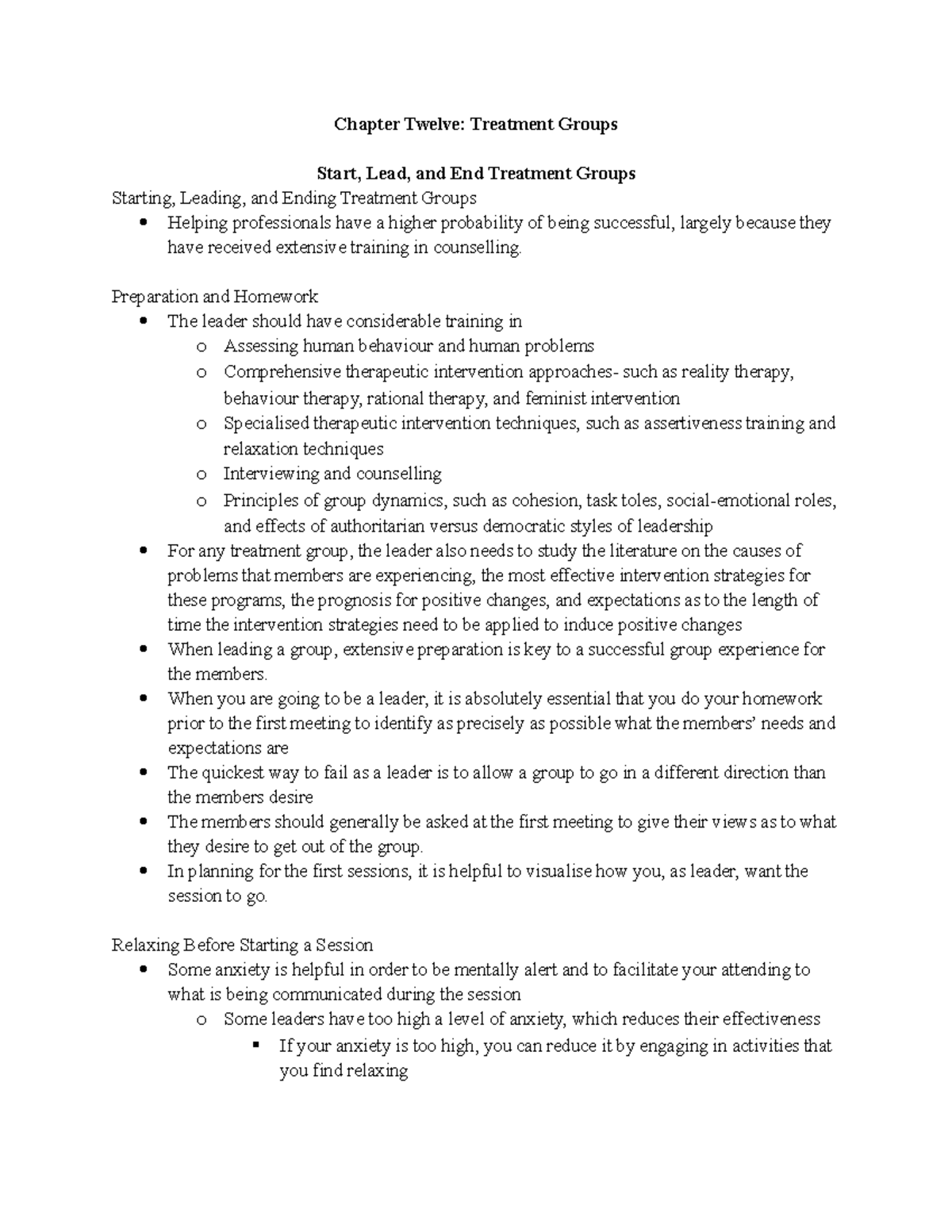 Chapter Twelve Treatment Groups - Chapter Twelve: Treatment Groups ...