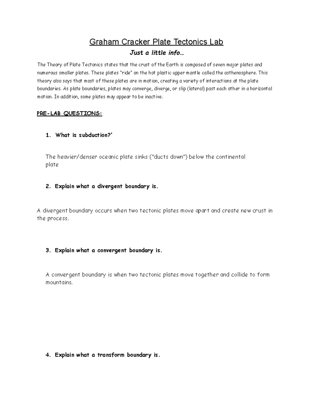 APES Plate Tectonics Lab: Exploring Graham Cracker Models - Studocu