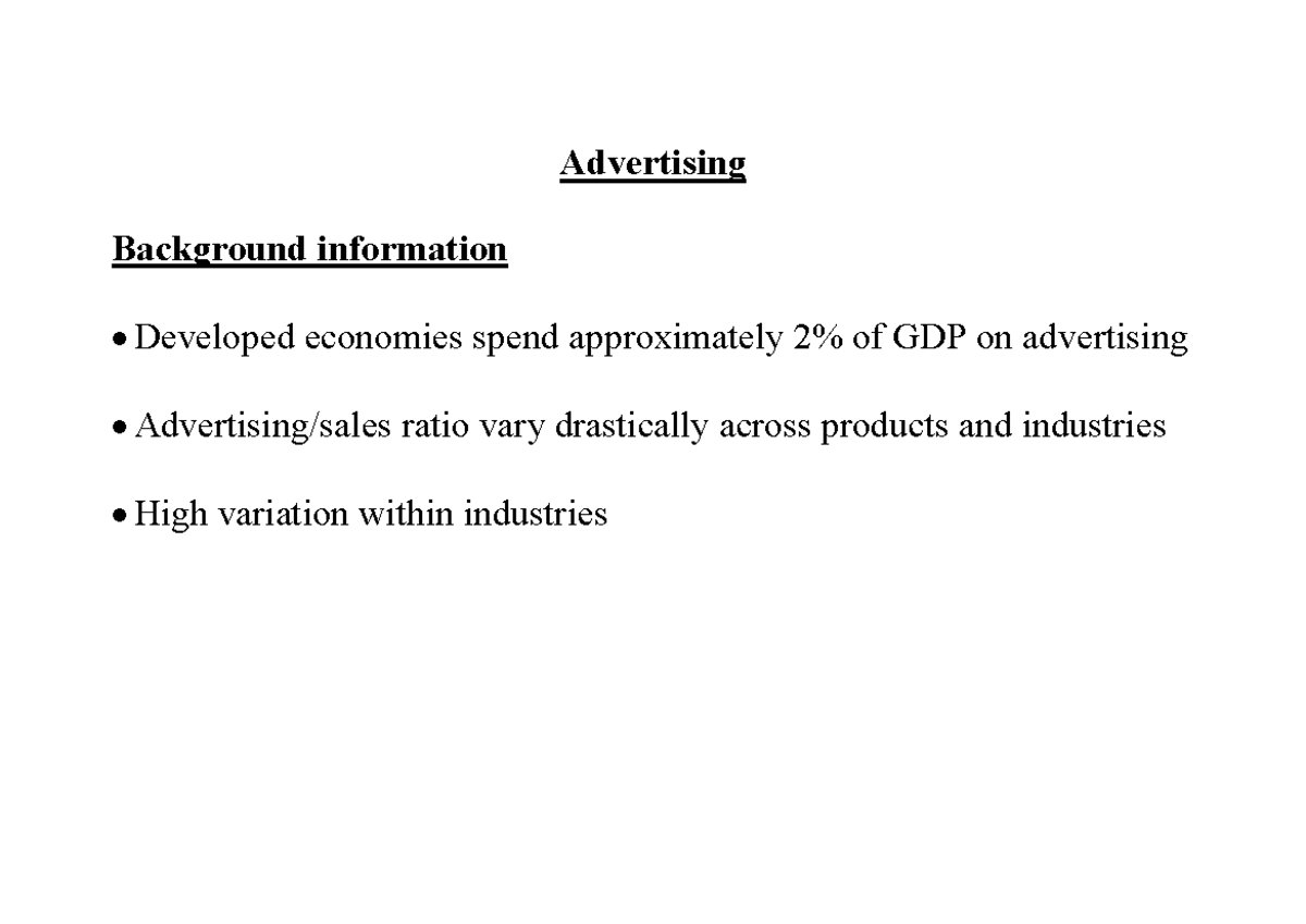 Lecture 5: Insights on Advertising Economics - EC 365 - Studocu