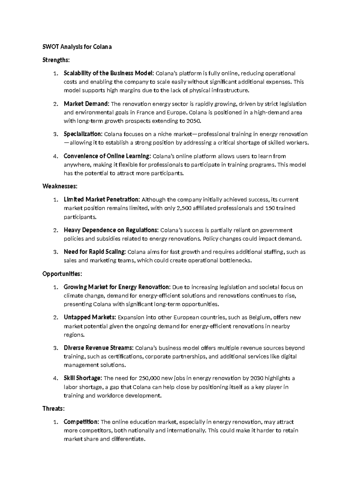 SWOT Analysis and Market Strategy for Colana (Opdracht) - Studocu