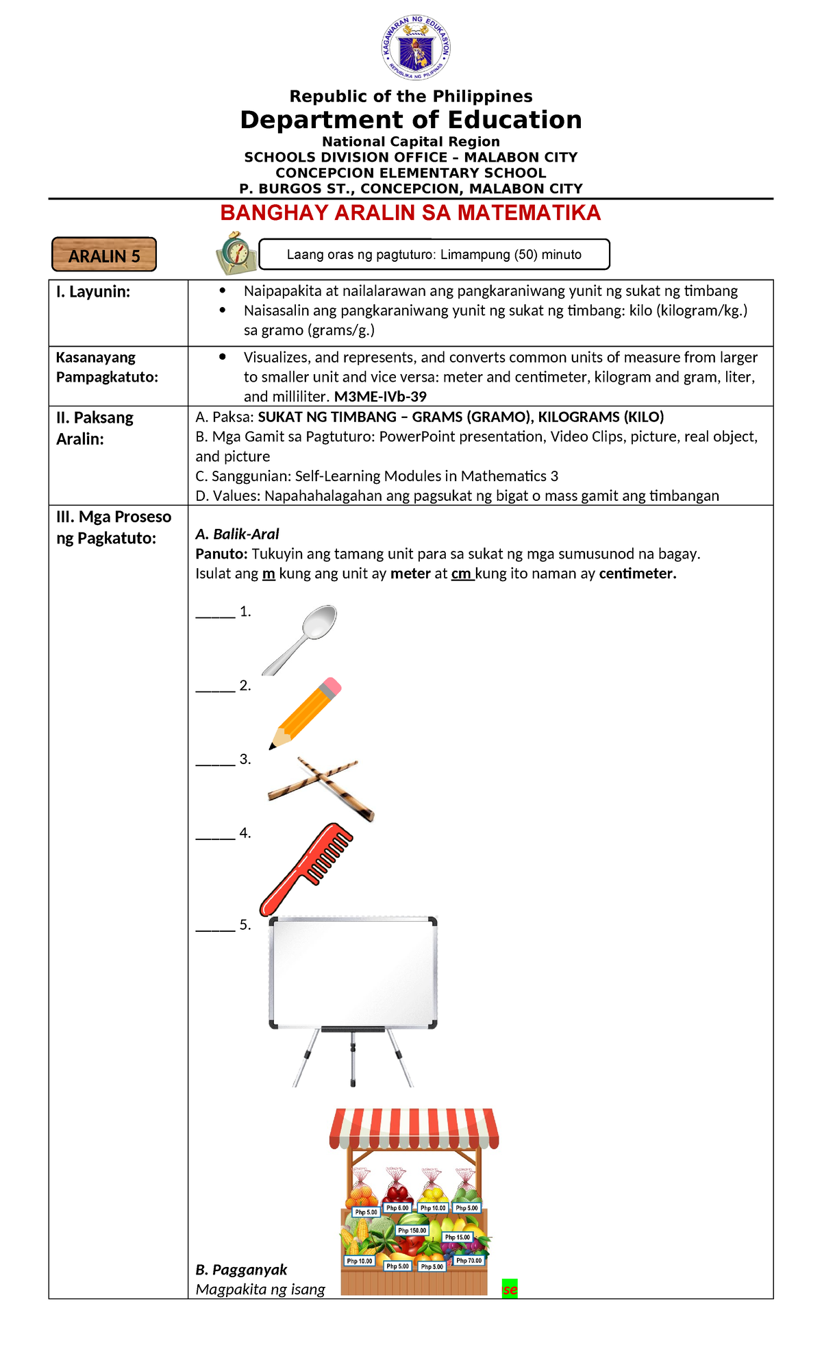 Lesson PLAN Integration OF CPA Approach - Republic of the Philippines ...