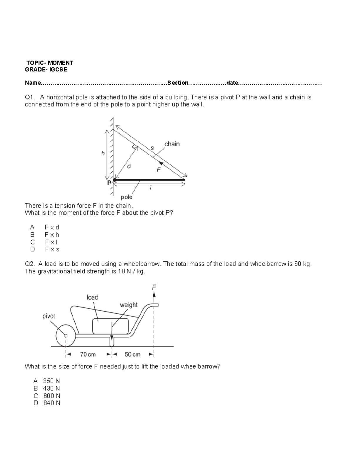 Moment Worksheet-IGCSE-PHYSICS-0625-IDEA OF MOMENTUM, INERTIA ...