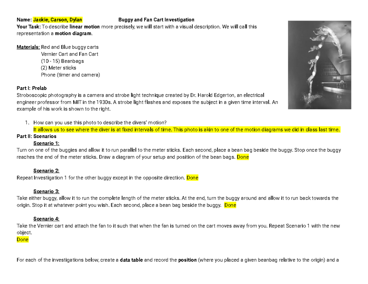 Buggy and Fan Cart Investigation: Motion Analysis ACC - Studocu