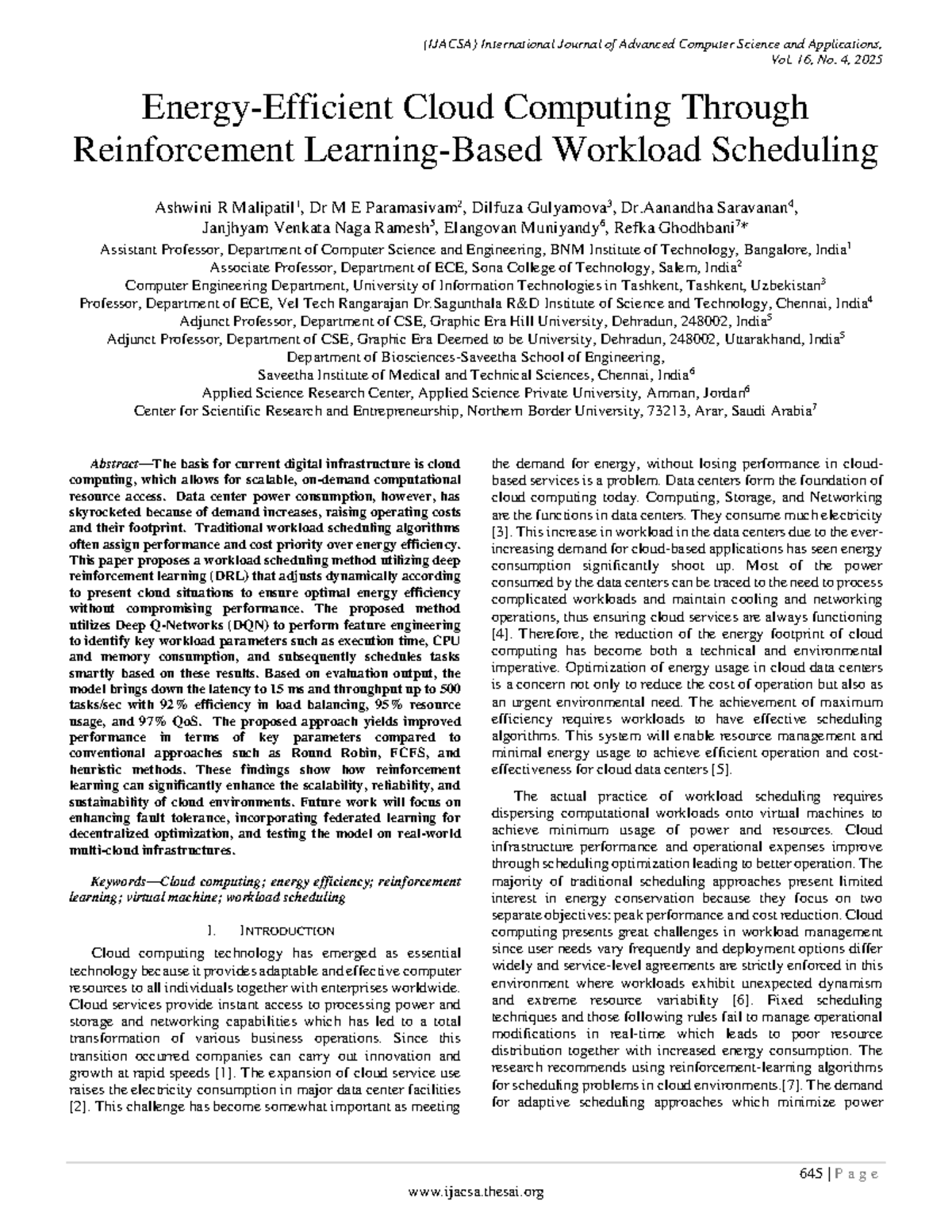Energy Efficient Workload Scheduling in Cloud Computing (IJACSA) - Studocu