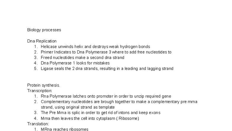 Biology Processes: DNA Replication, Protein Synthesis & Sequencing ...