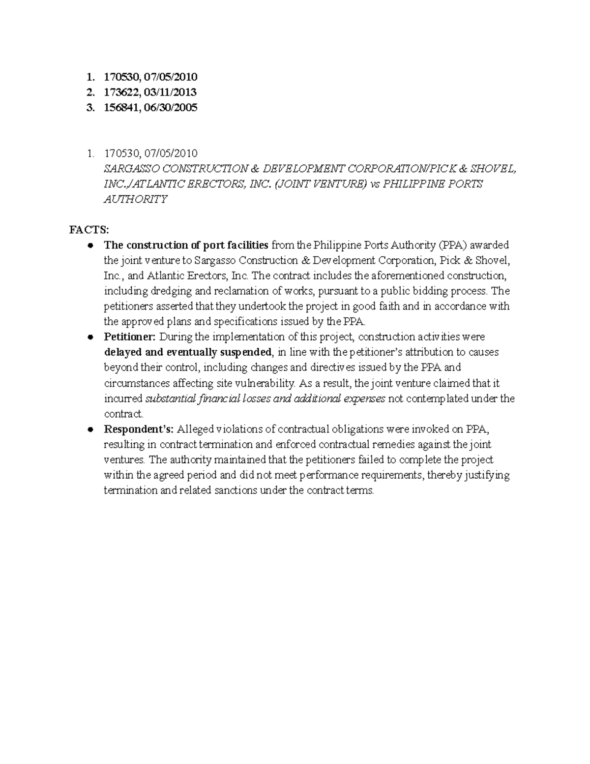 170530, 173622, 156841: Sargasso Construction vs PPA Case Analysis ...