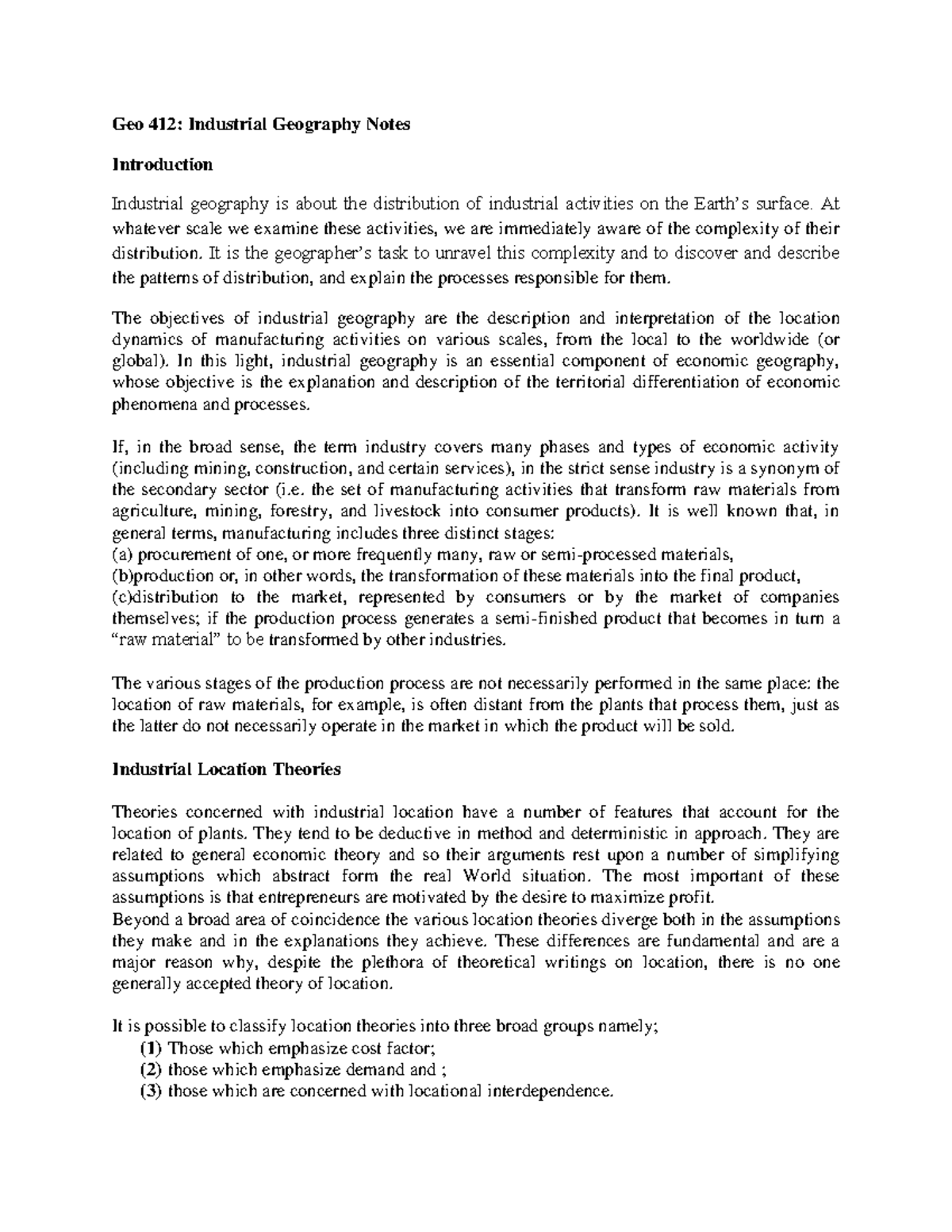 5375 Geo 412: Essential Notes on Industrial Geography Concepts - Studocu
