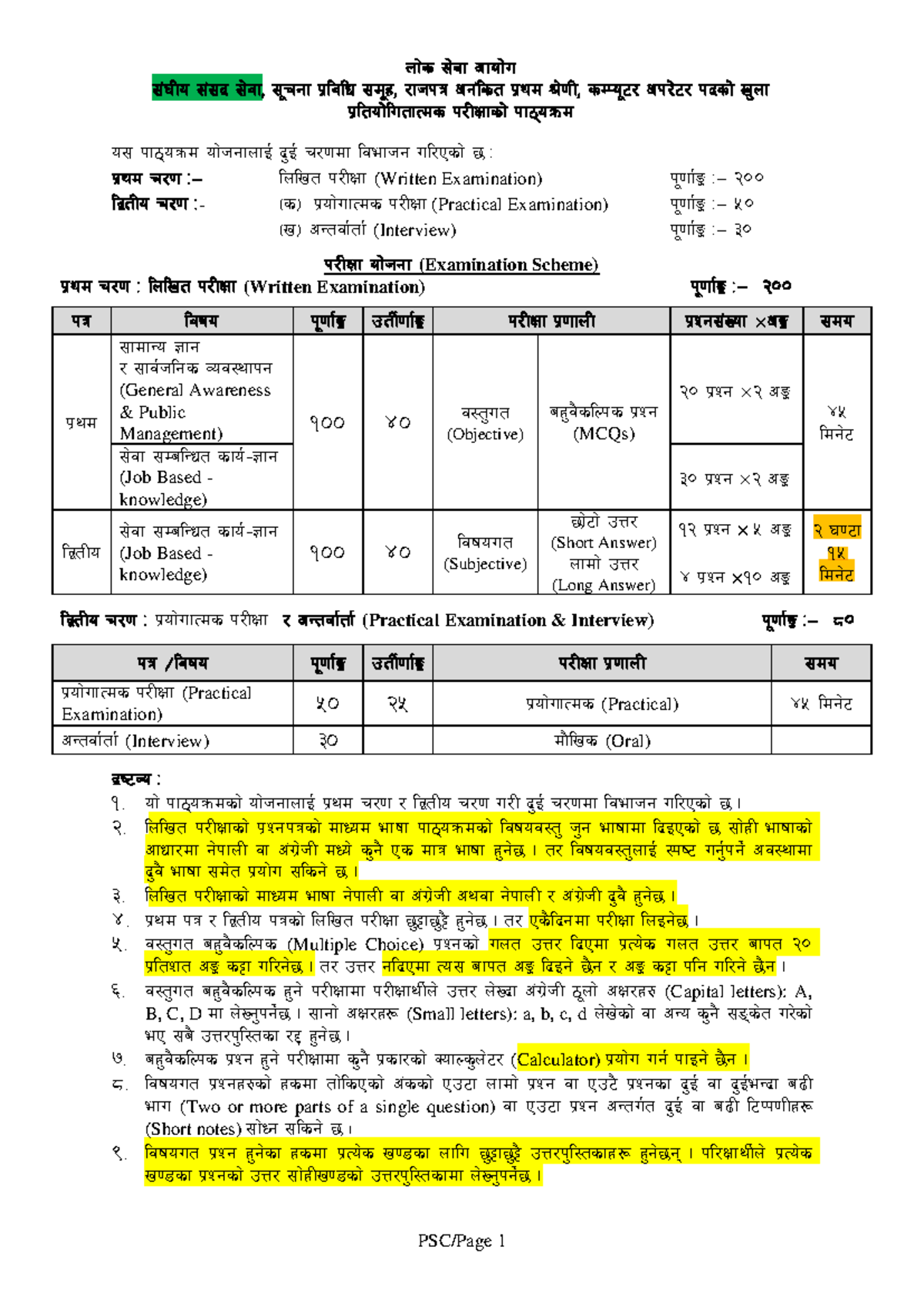 PSC Computer Operator (5th) Exam Scheme and Study Guide - Studocu