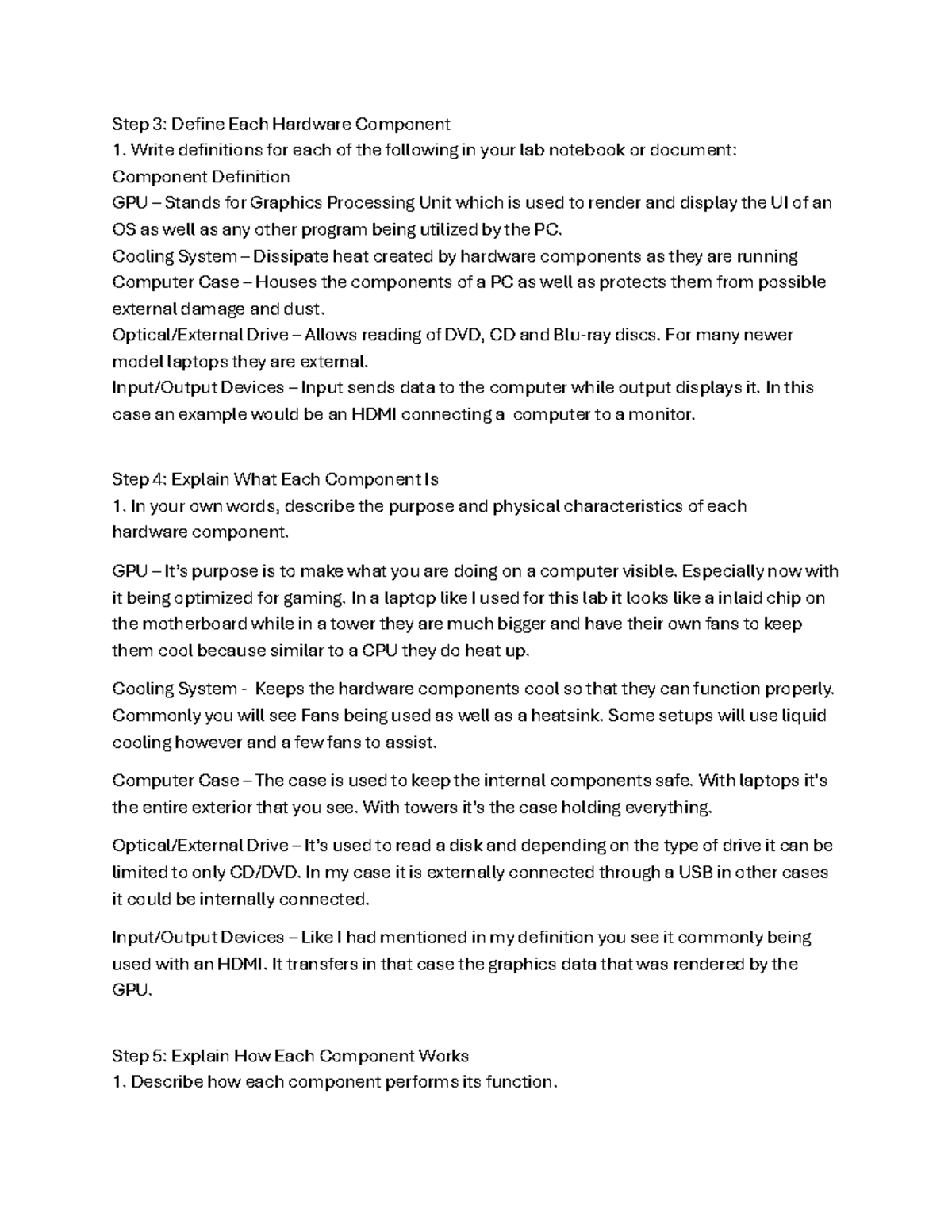 Lab 2: Understanding Hardware Components and Their Functions - Studocu