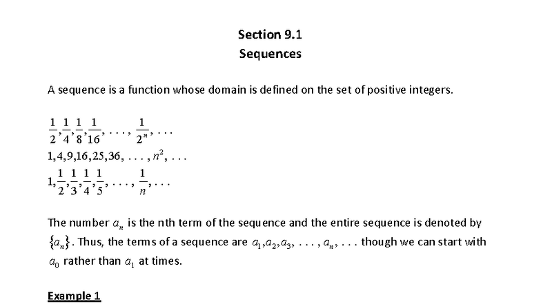 Unit 9: Sequences and Series Concepts - Math 101 Notes - Studocu