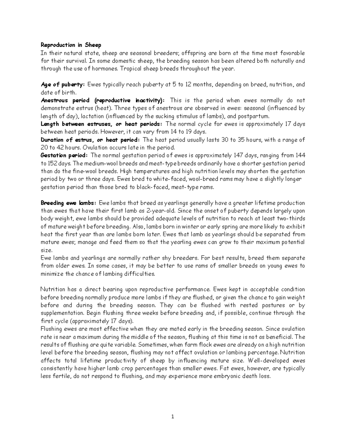 Reproduction in Sheep: Health and Management Strategies - Studocu