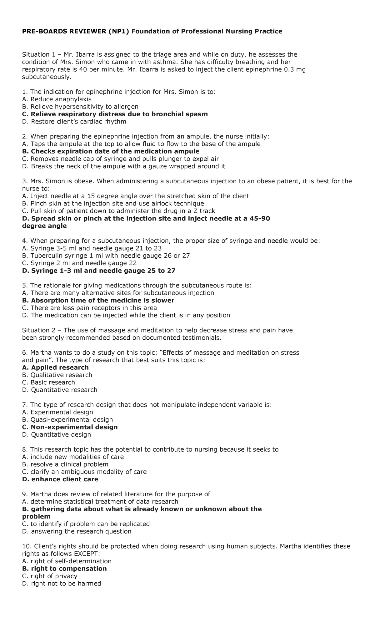 NP1 - 2006 Nursing Triage & Medication Administration Answer Keys - Studocu