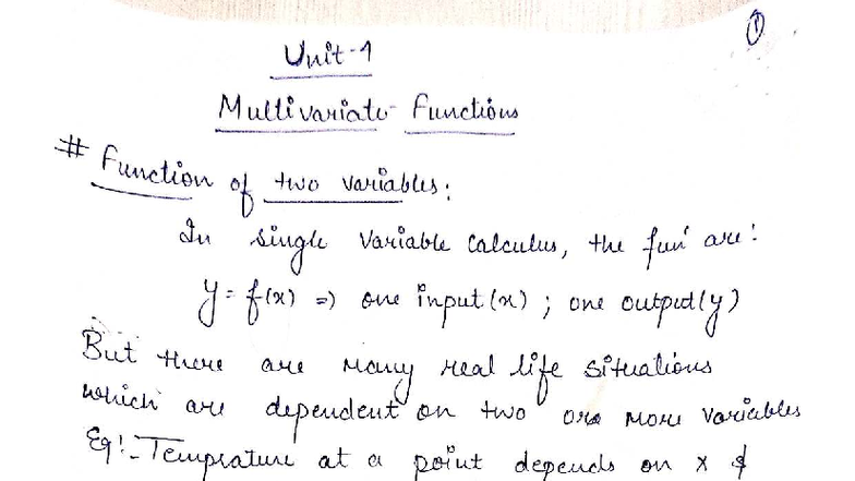 UNIT-4 Multivariate Calculus: Functions of Two Variables - Studocu