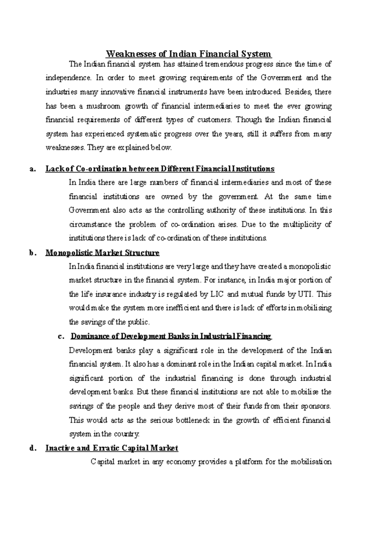 Weaknesses of Indian Financial System: A Comprehensive Analysis - Studocu