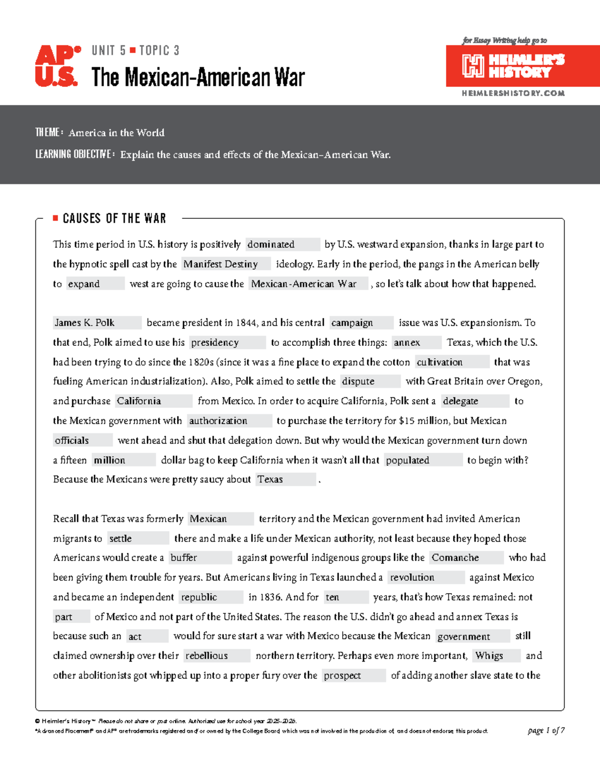 APUSH Unit 5 Topic 3: Causes and Effects of the War - Studocu