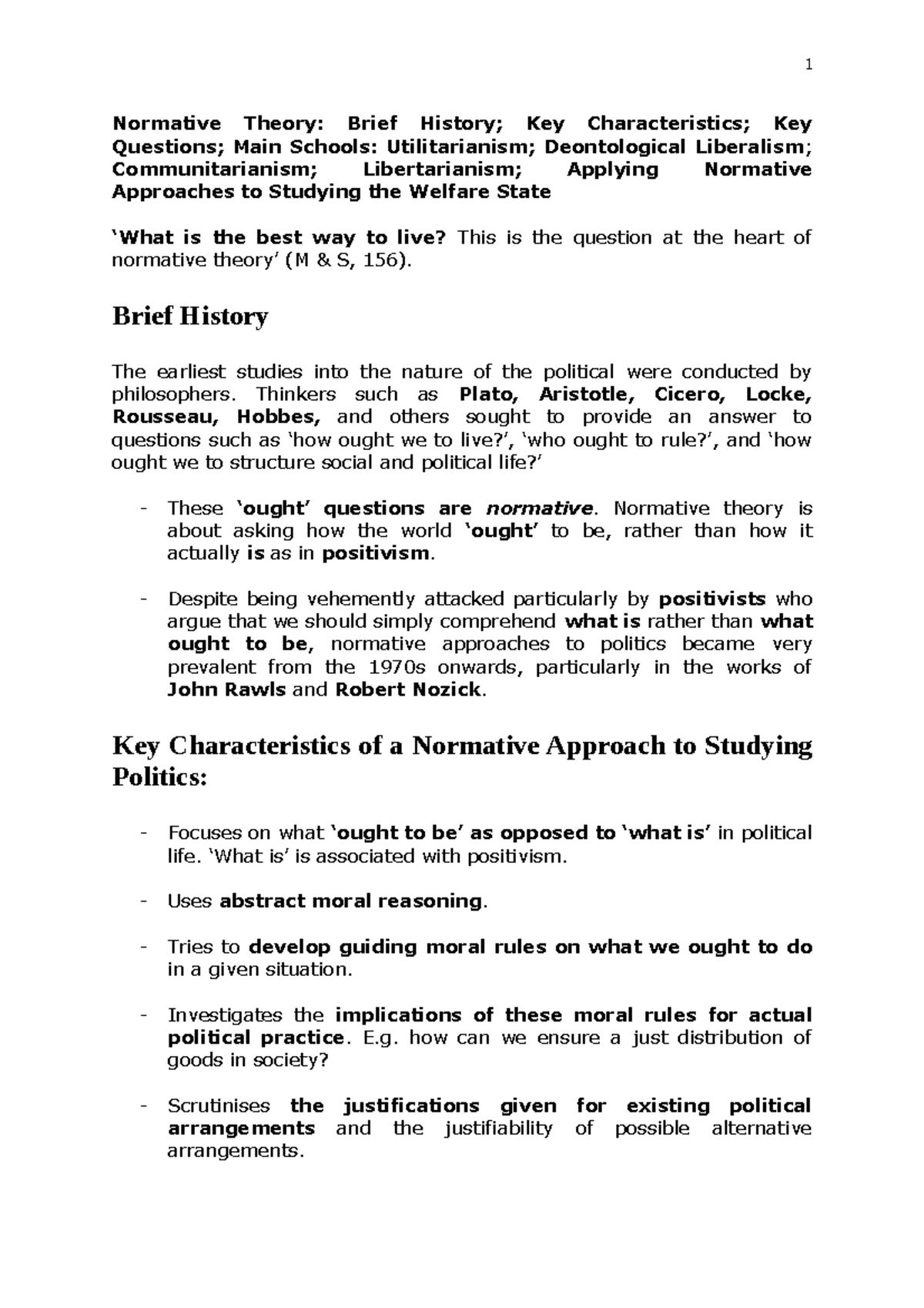 Normative Theory: Key Characteristics, Schools, and Political ...