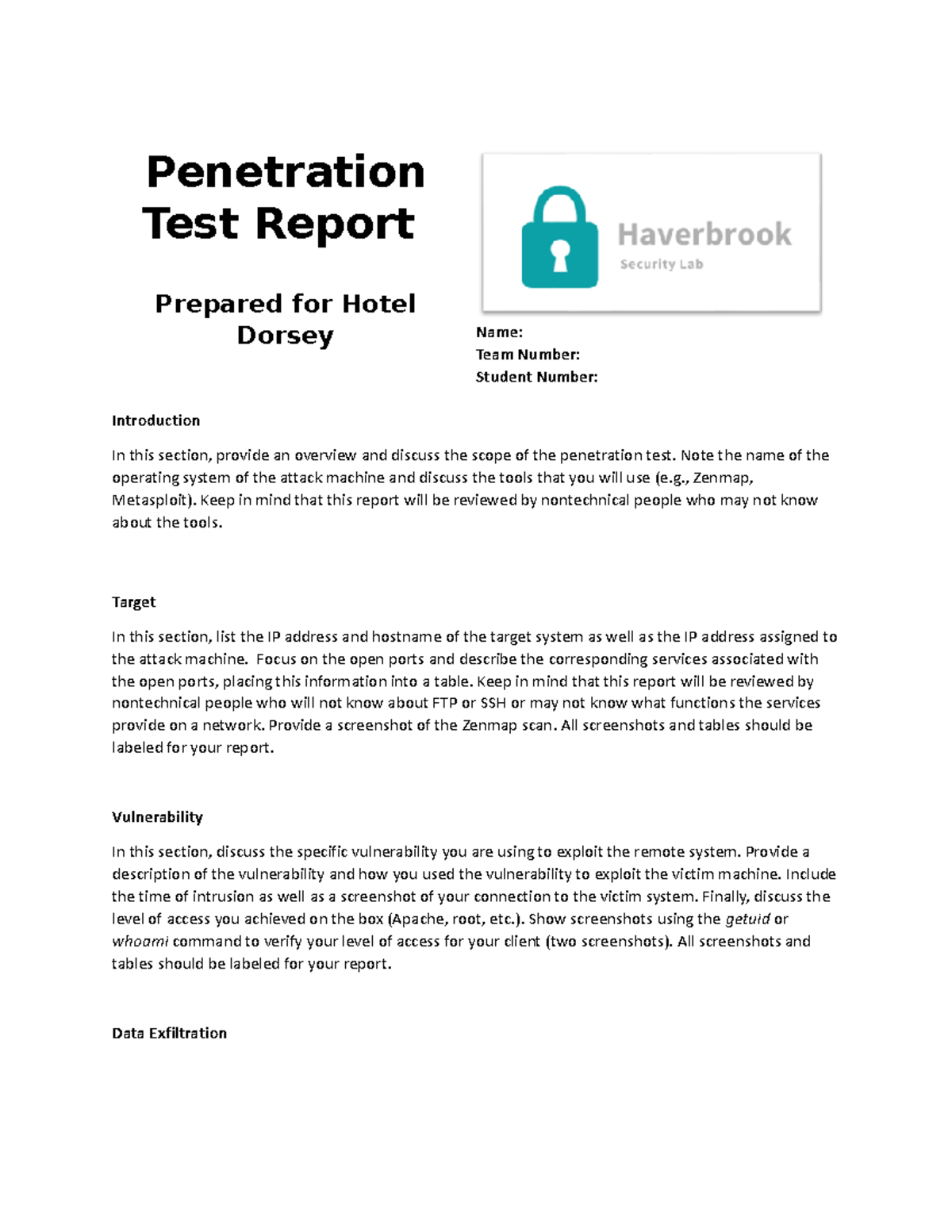 Penetration Test Report Template for Hotel Dorsey - Overview & Findings ...