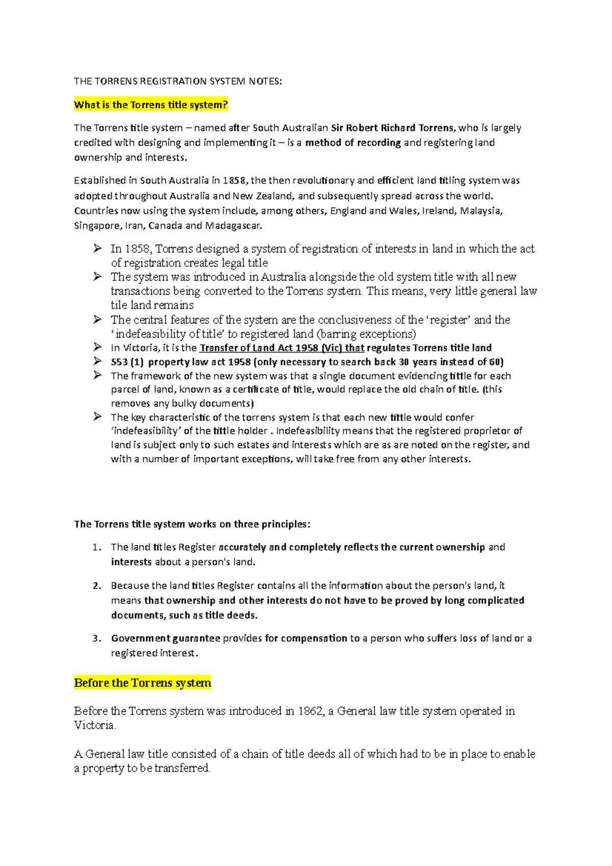 Prop law - torrens system - THE TORRENS REGISTRATION SYSTEM NOTES: What ...