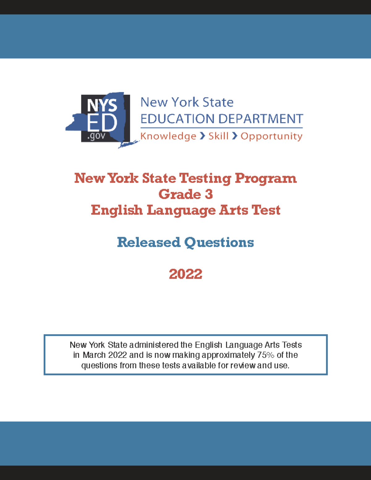 2022 NYS Grade 3 ELA Test Released Questions and Guidelines - Studocu