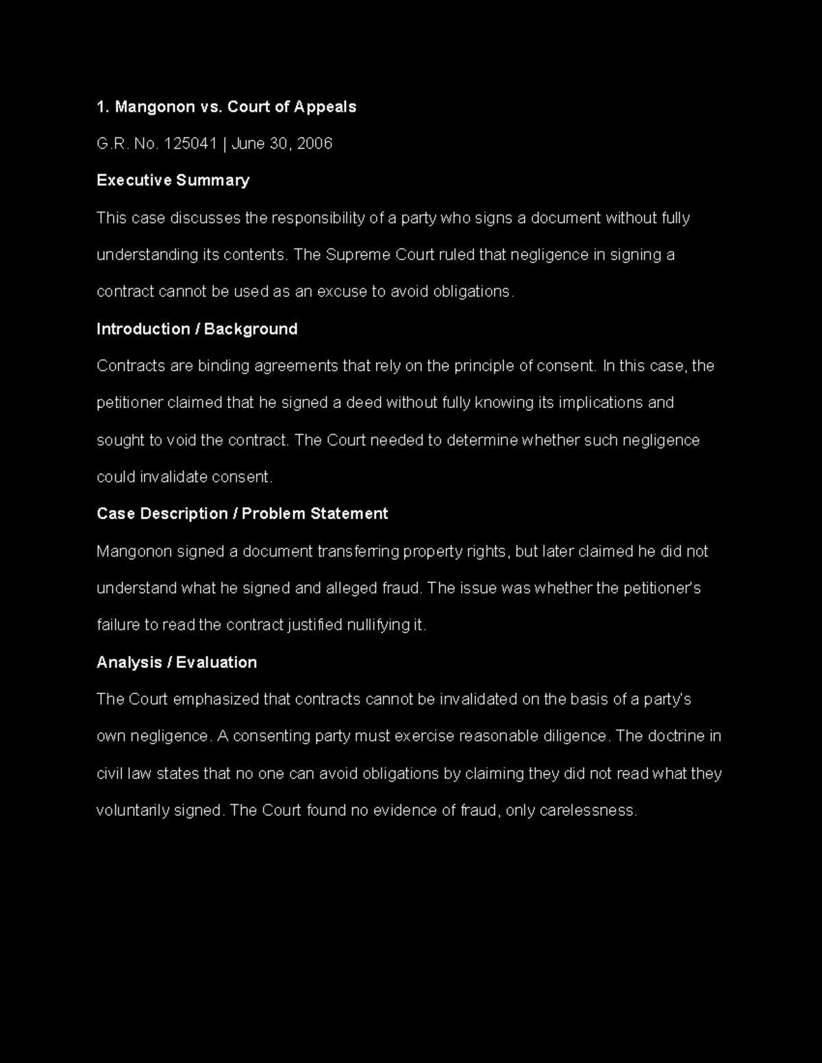 Contracts - Case Law Summary and Analysis Notes - Studocu