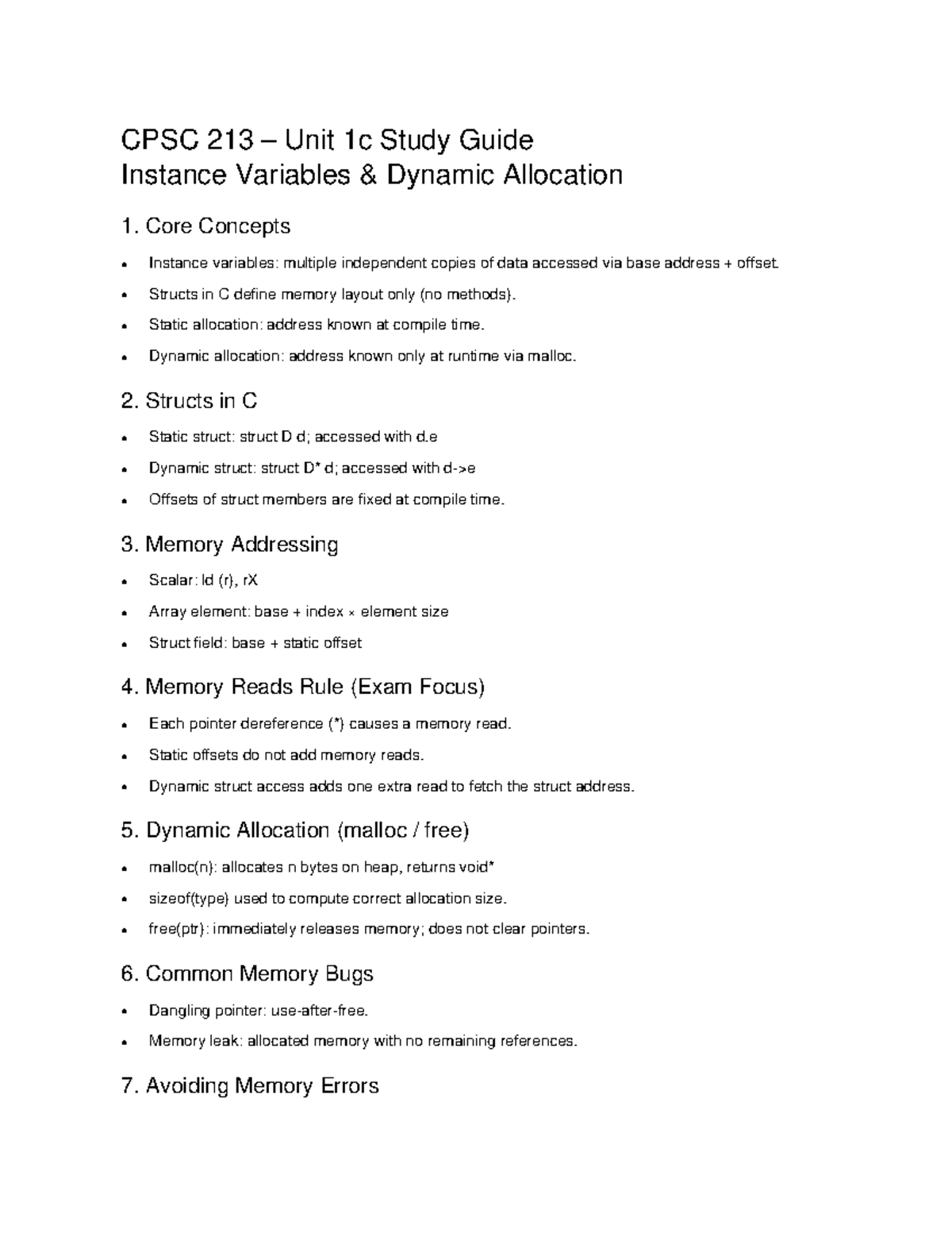 CPSC 213 Unit 1c Study Guide: Instance Variables & Dynamic Allocation ...