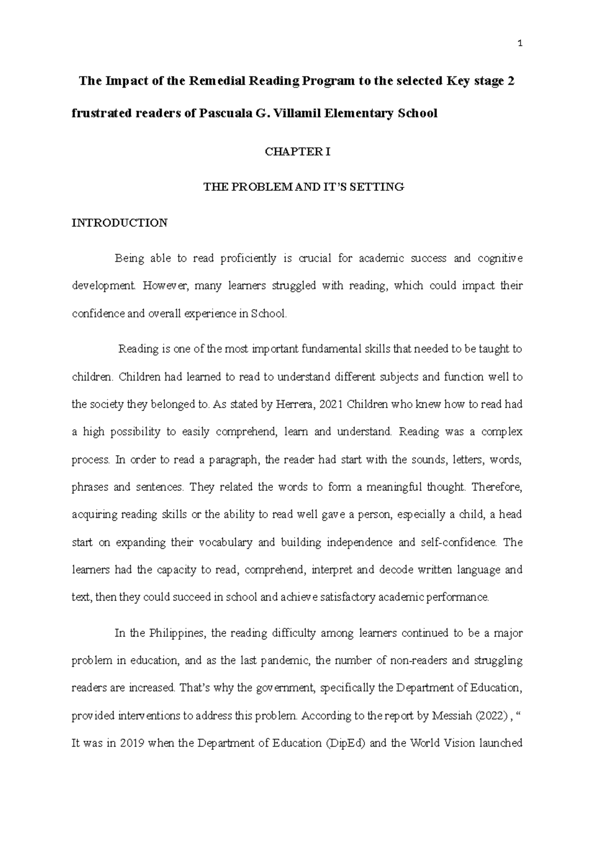 The Impact of Remedial Reading Program on Key Stage 2 Readers at ...