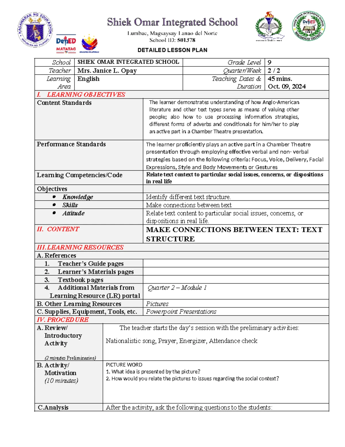 DETAILED LESSON PLAN - Studocu