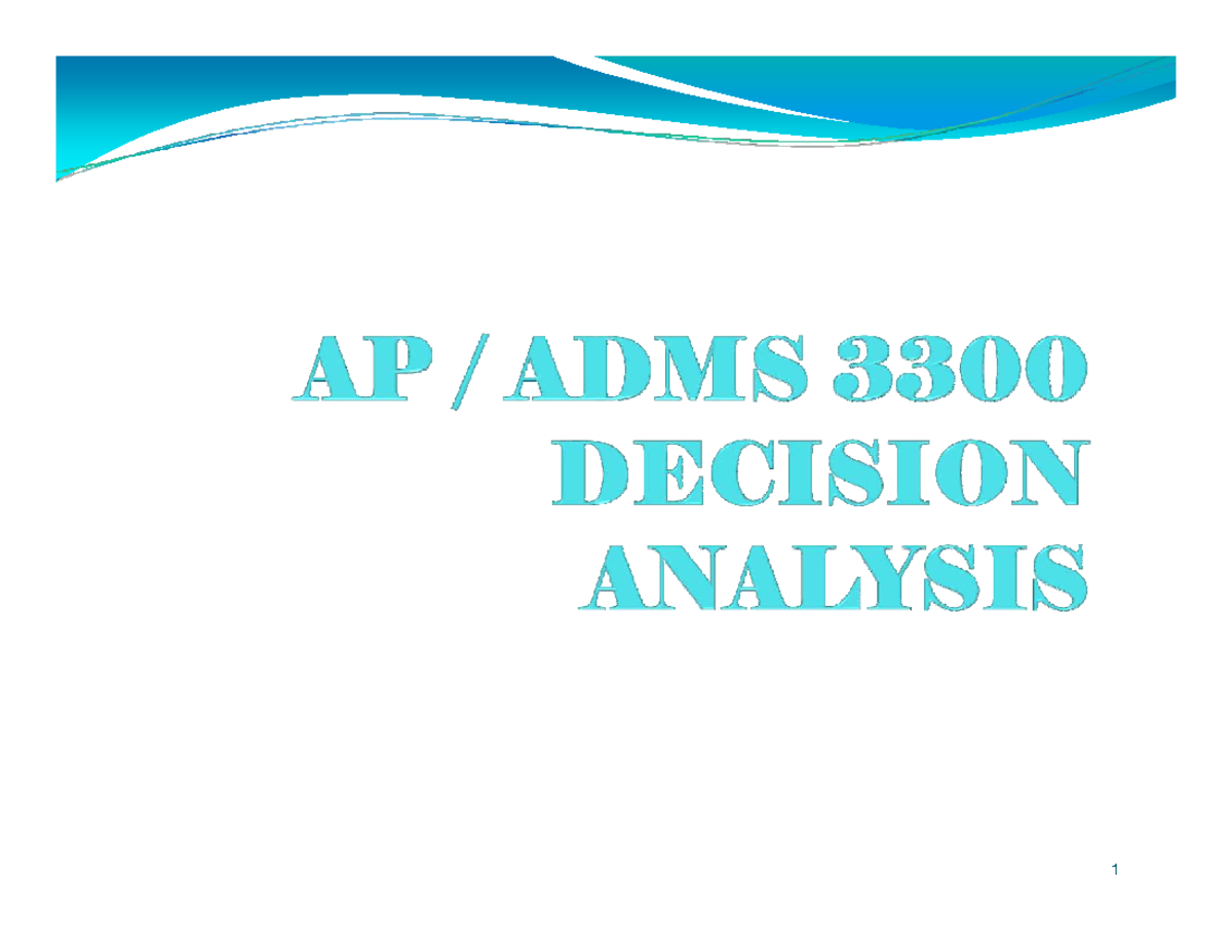 DA Lecture 1: Introduction to Decision Analysis Concepts - Studocu