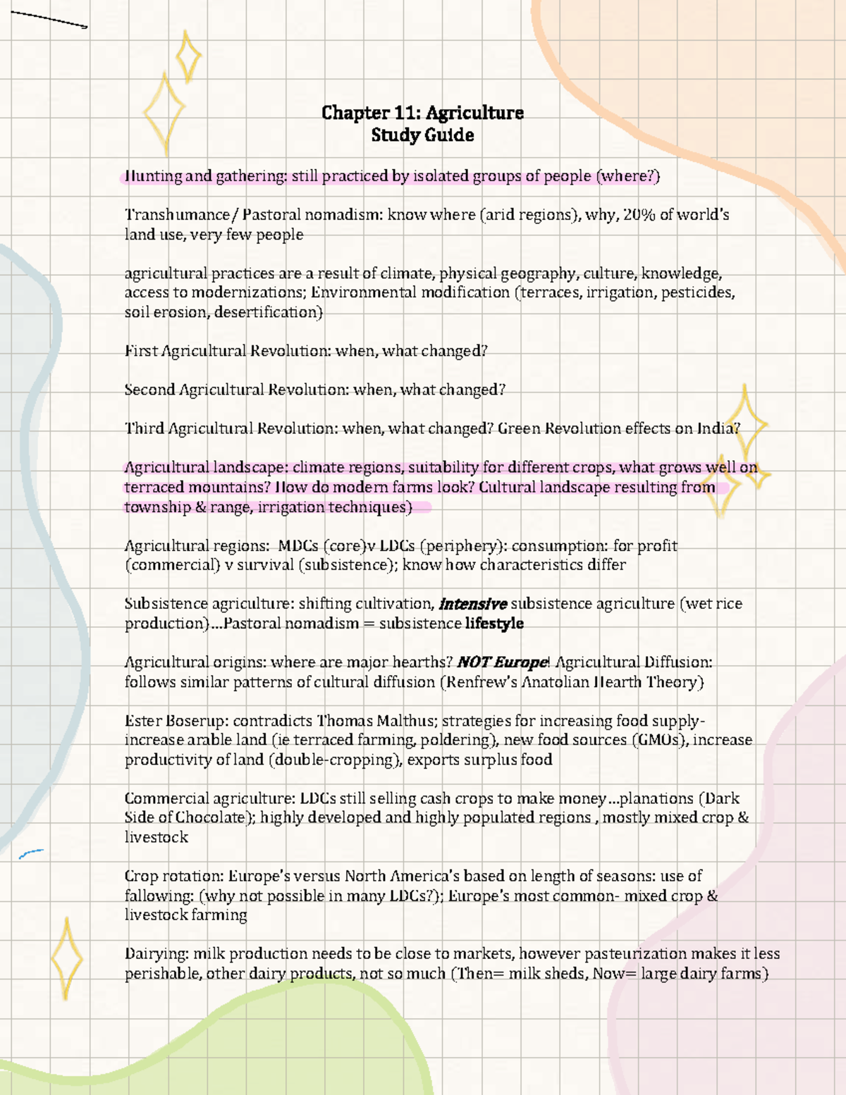 Chapter 11 Study Guide: Key Concepts in Agriculture and Practices - Chapter 1 1 : Agriculture ...
