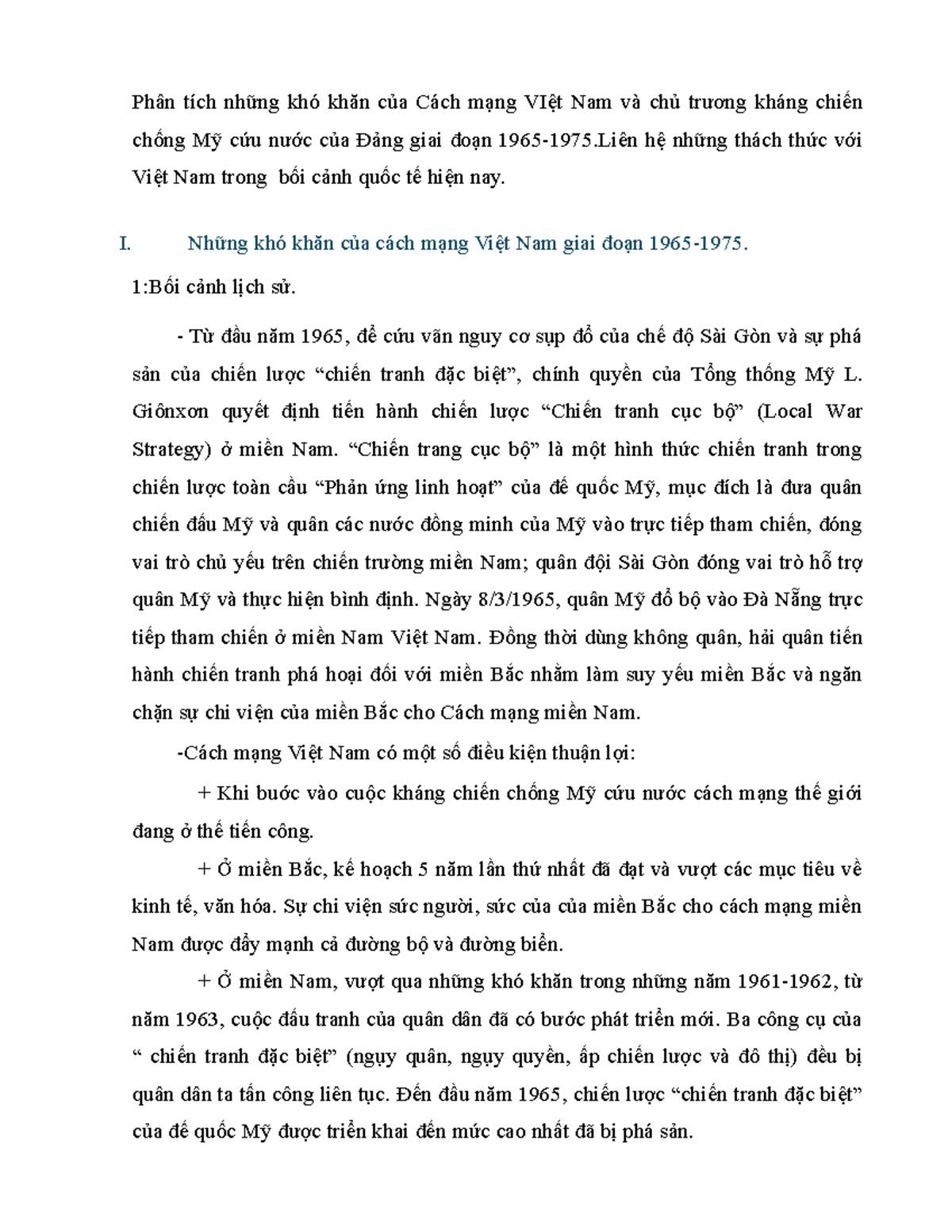 Phân Tích Khó Khăn Cách Mạng Việt Nam và Kháng Chiến Chống Mỹ (LSD-Tlll ...