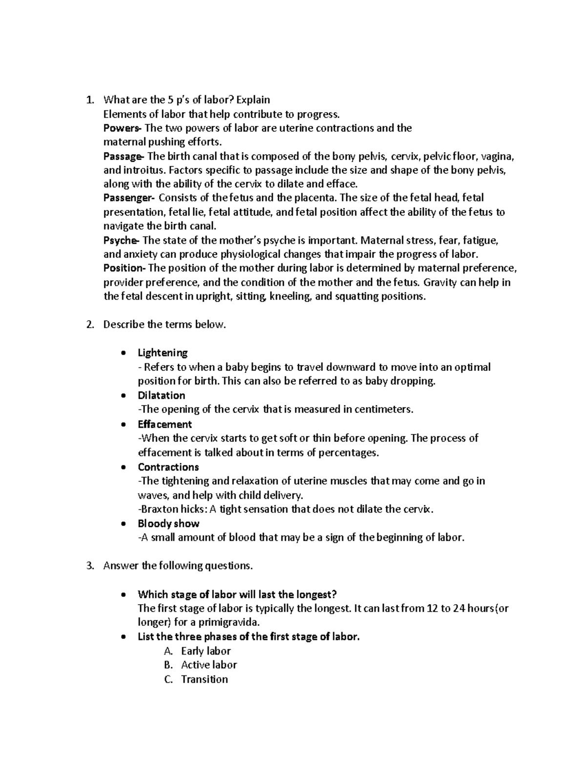 CBC 5 P's of Labor: Key Concepts and Stages Explained - Studocu