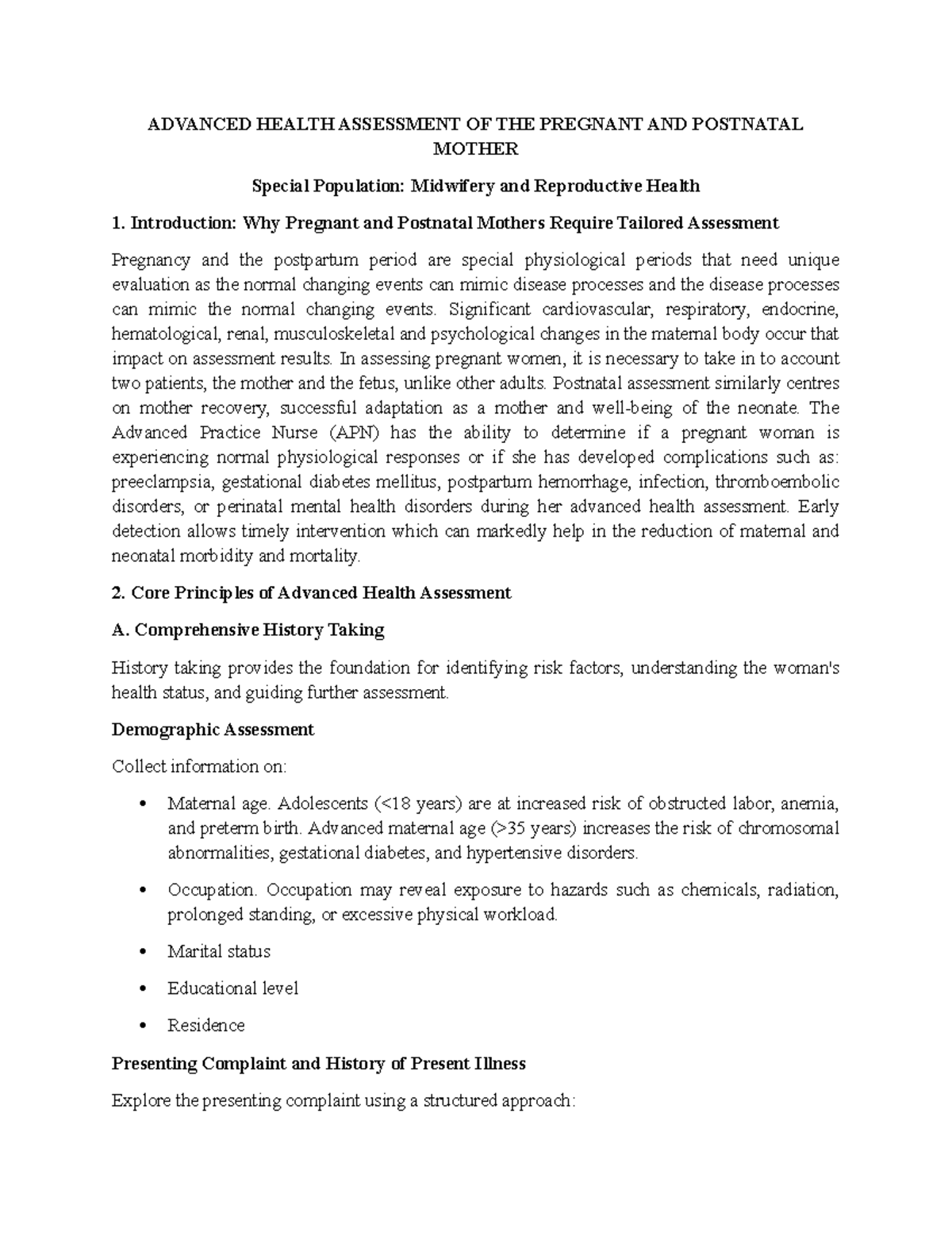 Advanced Health Assessment of Pregnant & Postnatal Mothers: Special ...