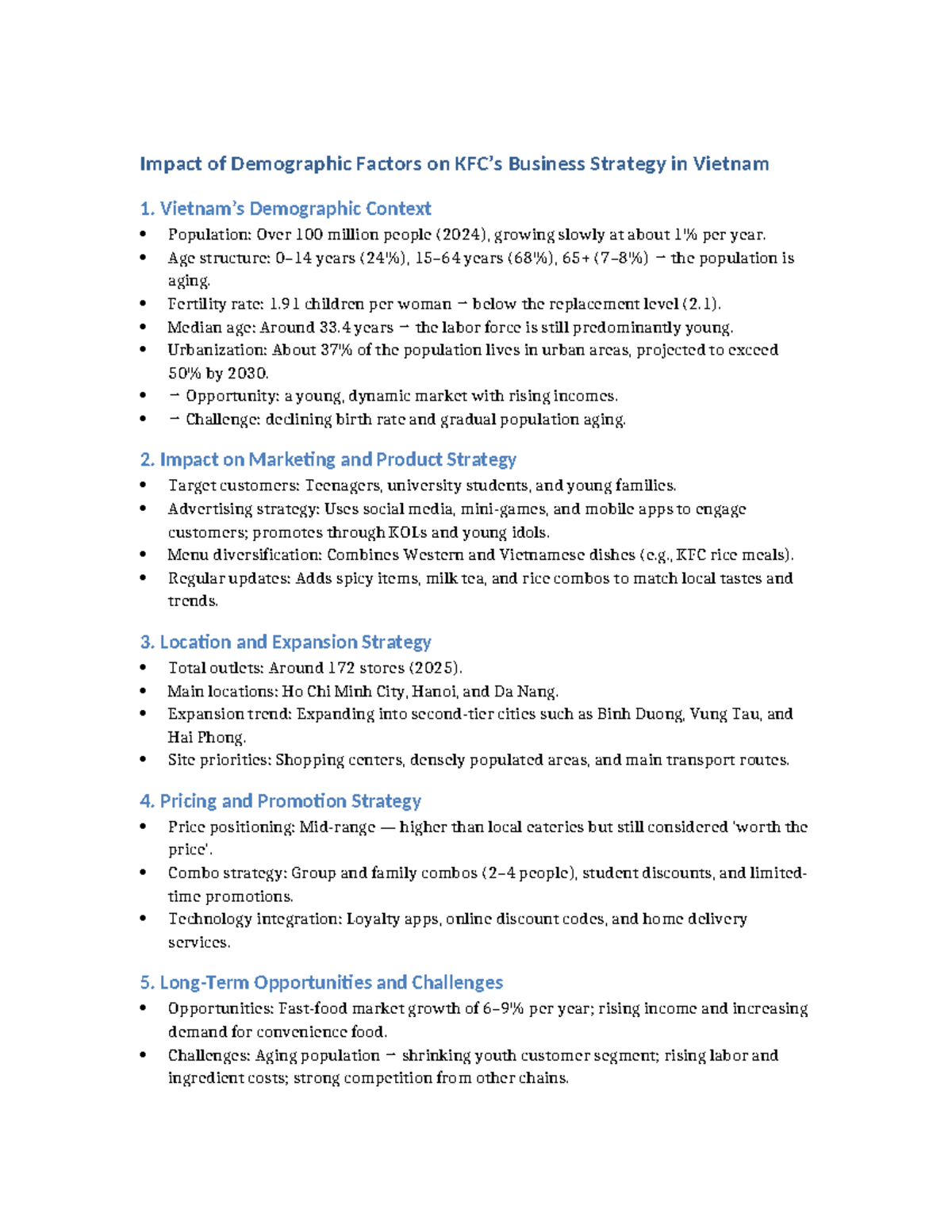 KFC Demographic Strategy in Vietnam: Market Insights and Trends - Studocu