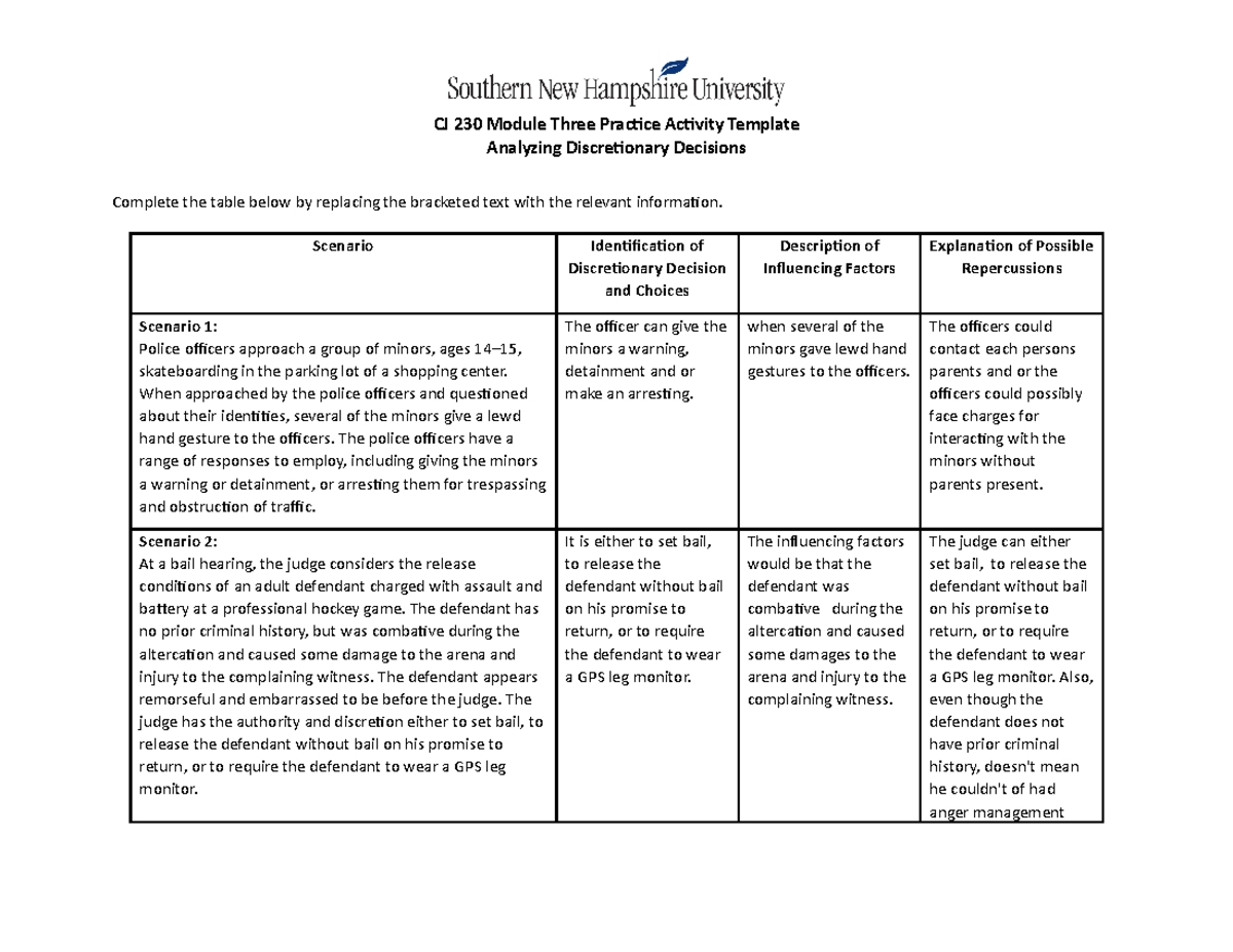 CJ 230 Module Three Practice Activity Template - CJ 230 Module Three ...