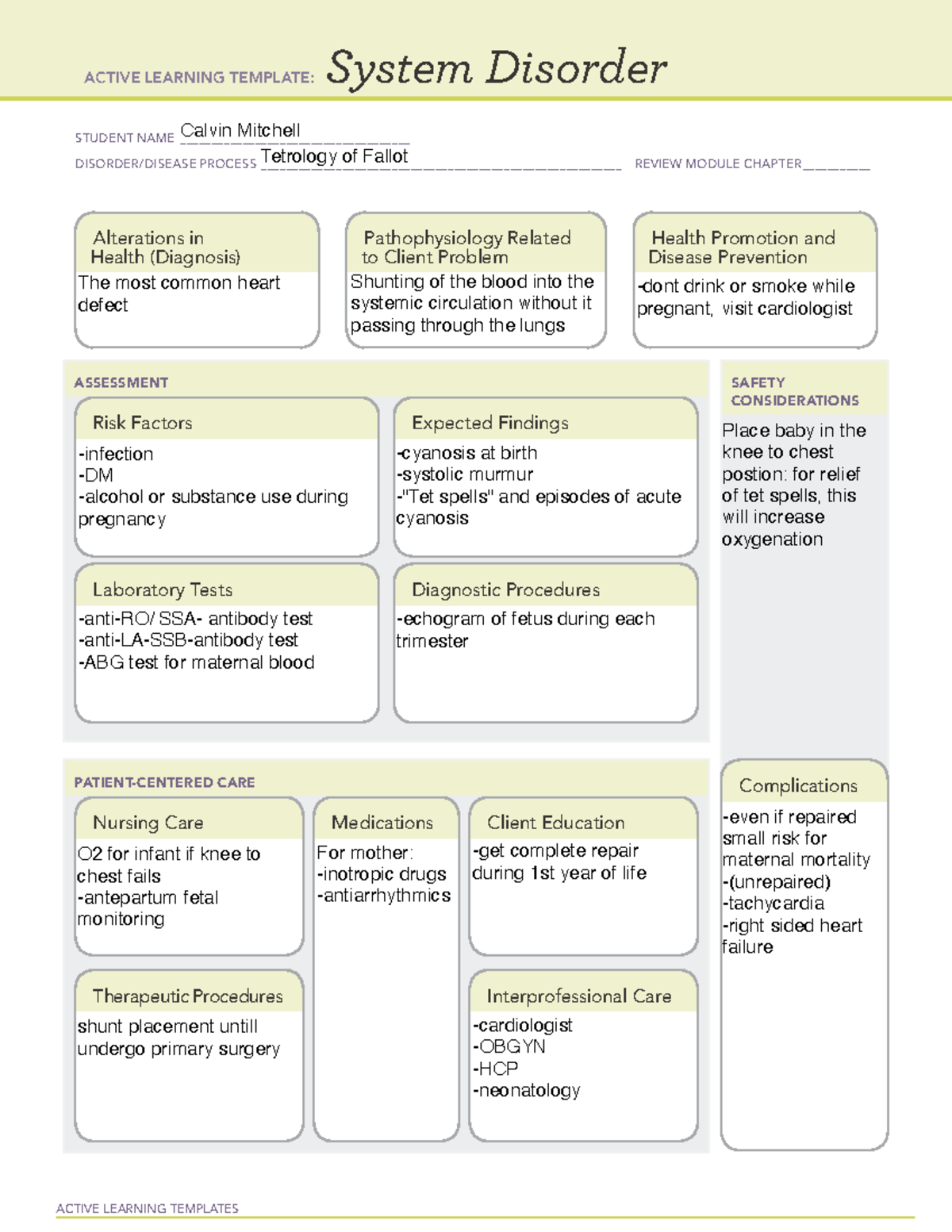 ACTIVE LEARNING TEMPLATE: TOF Review Module on Tetralogy of Fallot ...