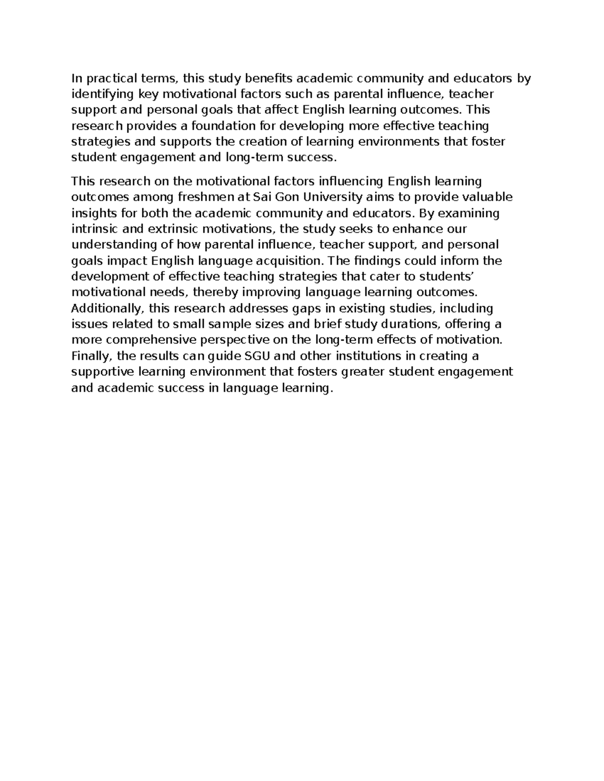 Motivational Factors in English Learning Outcomes - SGU Study - Studocu