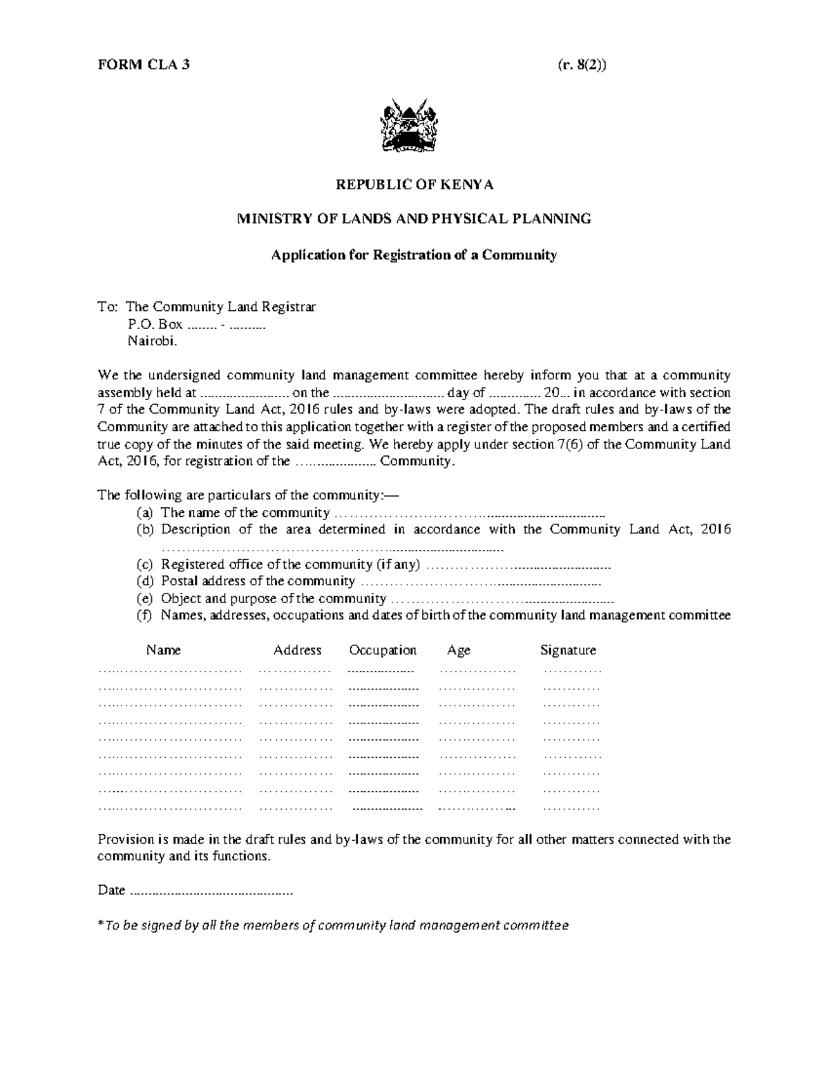 Application for Community Registration - FORM CLA 3 (Kenya) - Studocu