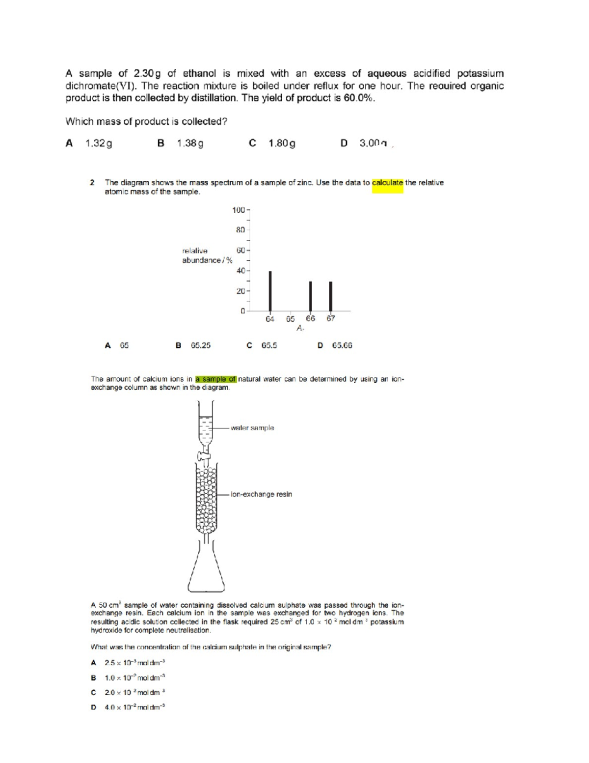 Assessment for Stoichiometry P1: Reaction and Calculation Problems ...
